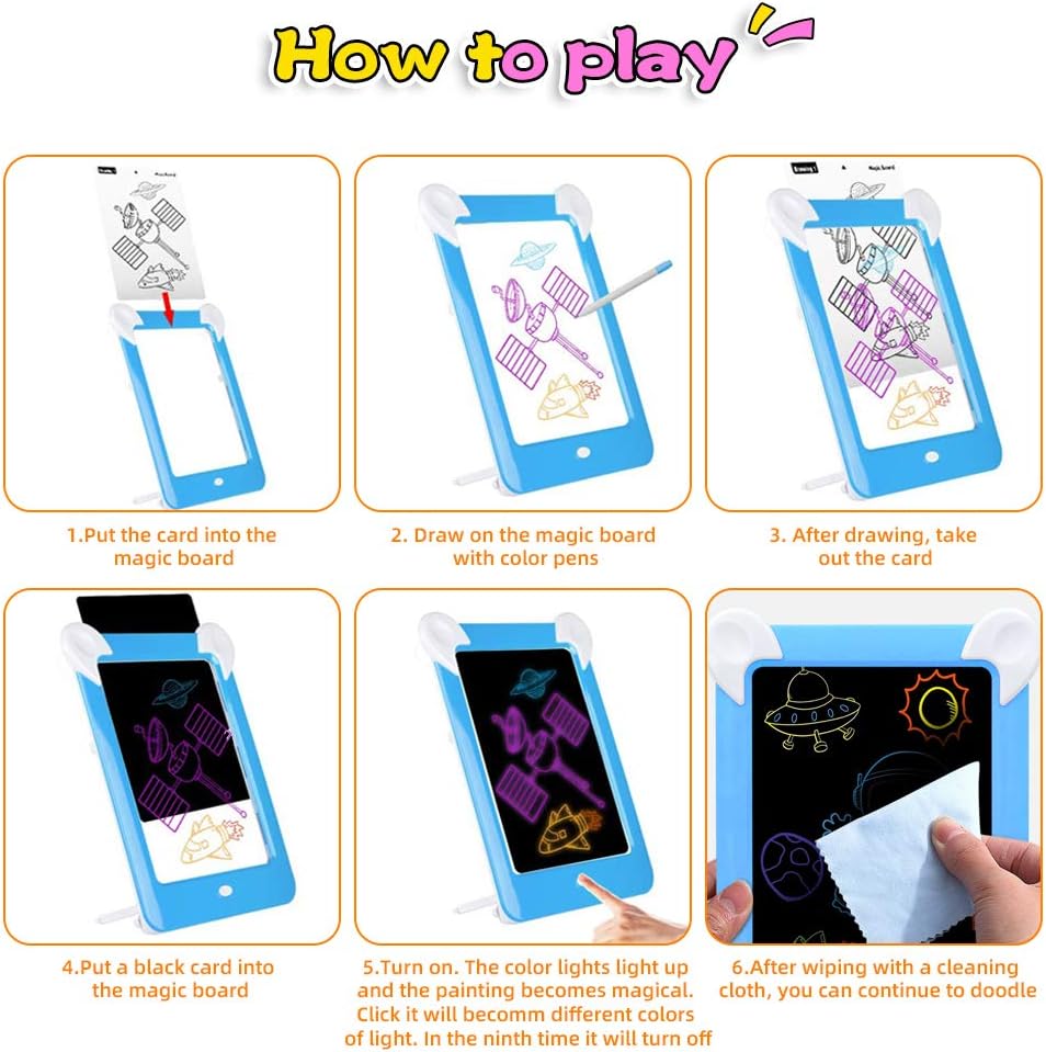 3D Glow Pads for Kids, Magic Drawing Board 19 Stencils, Portable Glow ...