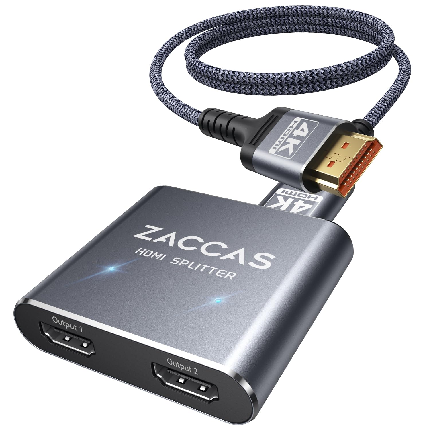 HDMI Splitter 1 in 2 Out, ZACCAS Aluminum 4K HDMI Splitter for Dual ...