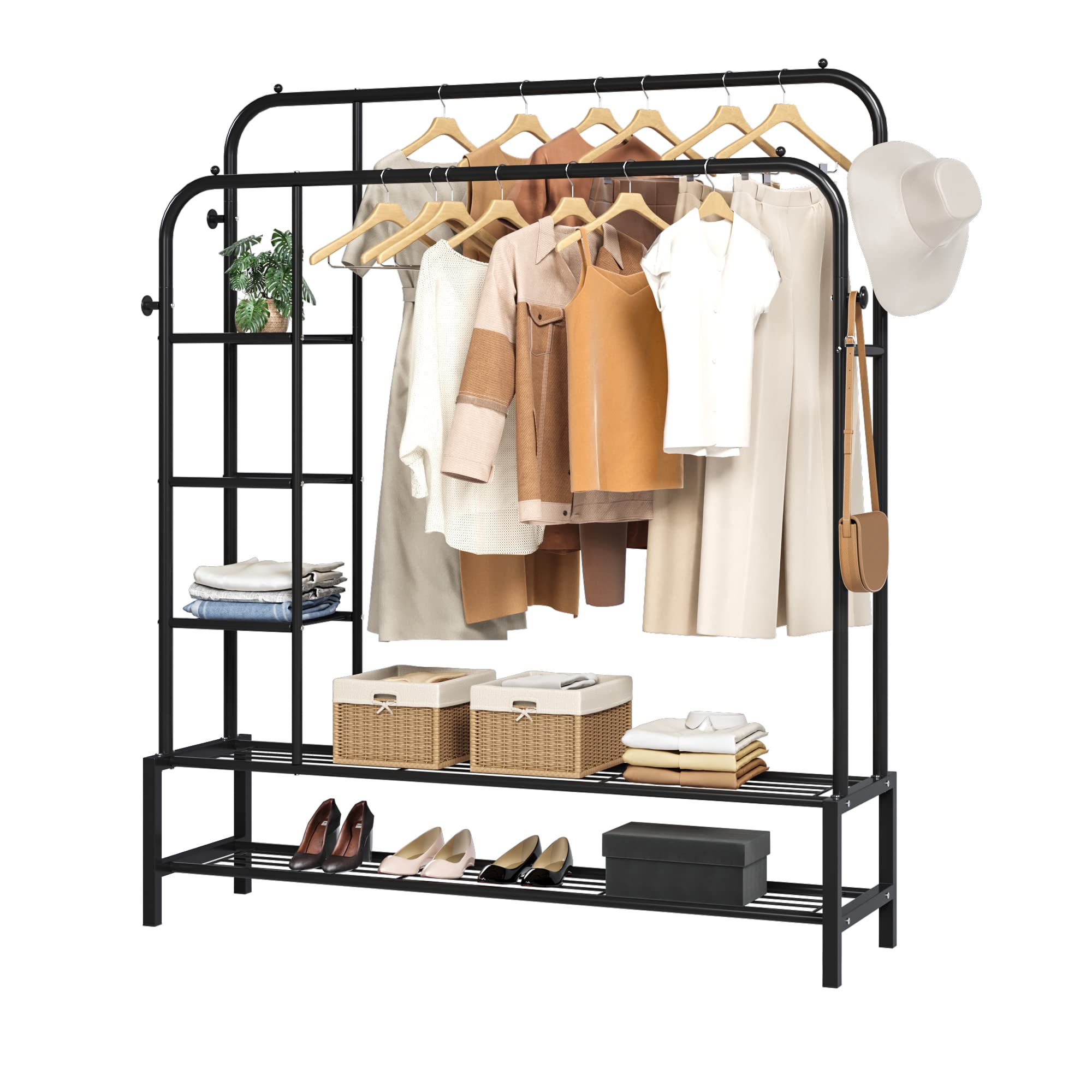 JOISCOPE Double Rods Portable Garment Rack for Hanging clothes, 49 * 66 ...