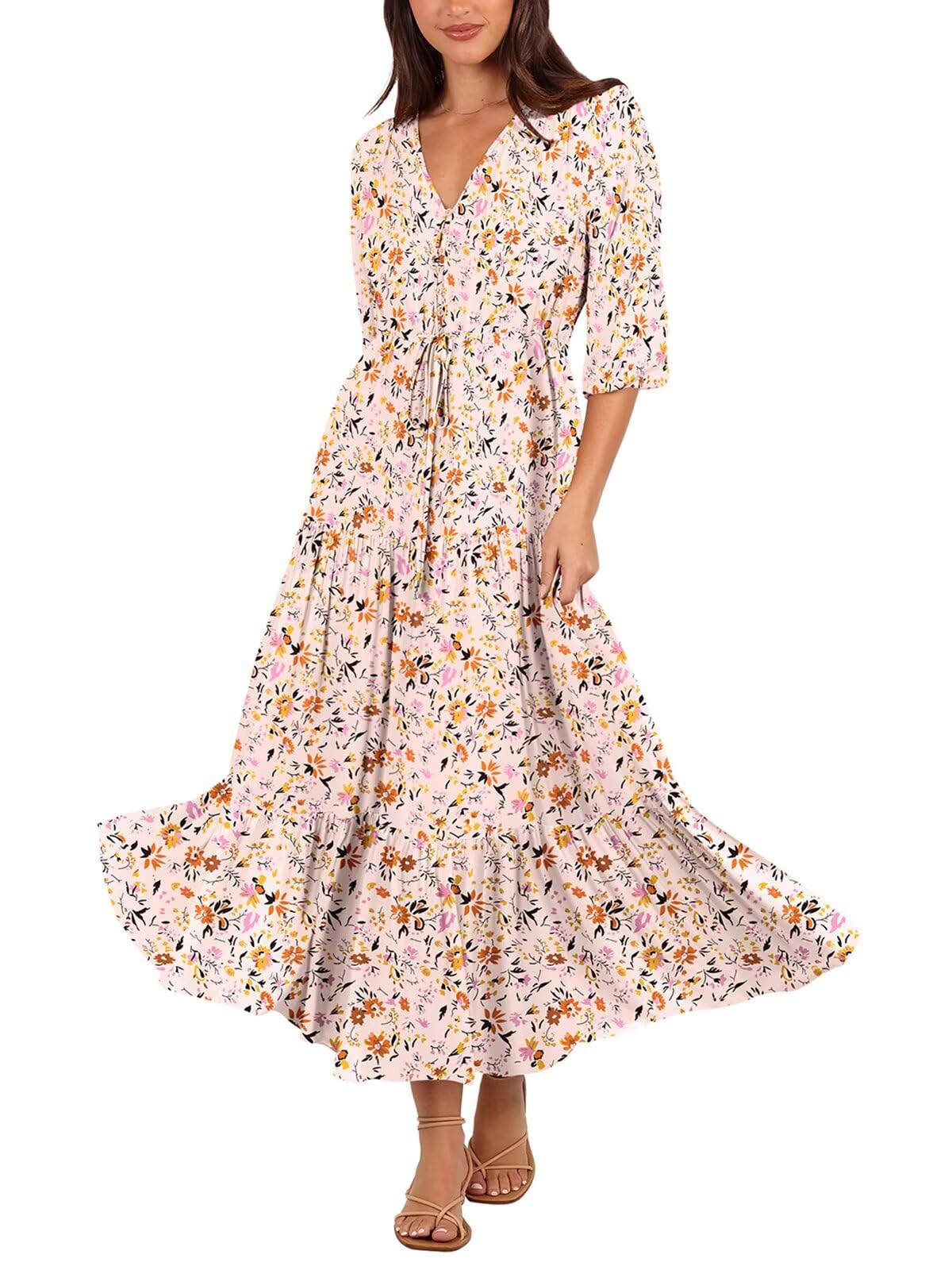 Women's Floral Maxi Long Dresses Casual Summer Deep v Beach Dress A ...