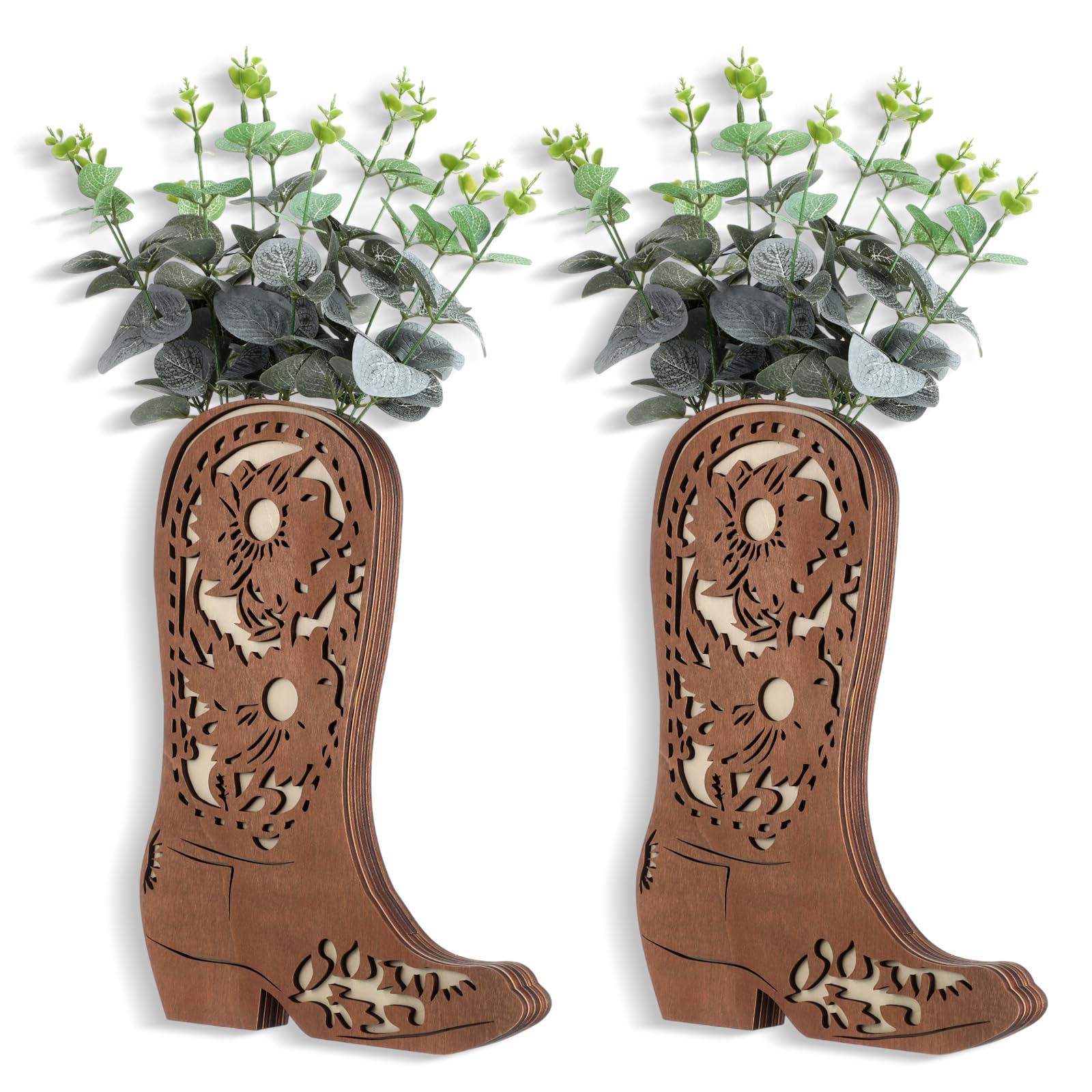 Havawish 2 Pcs Wood Cowboy Boots Wall Planter for Indoor Plants 12 x 8 ...