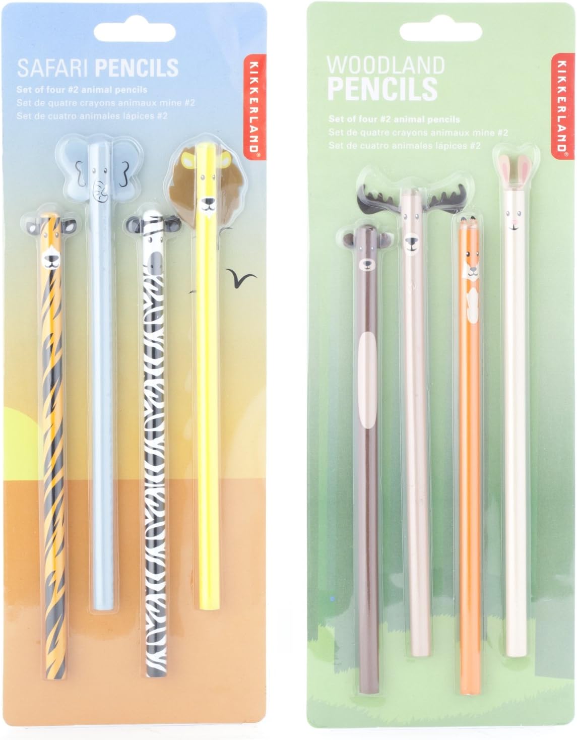 Kikkerland Safari and Woodland Animal Pencil Set (Pack 2 of 4 Pencils ...