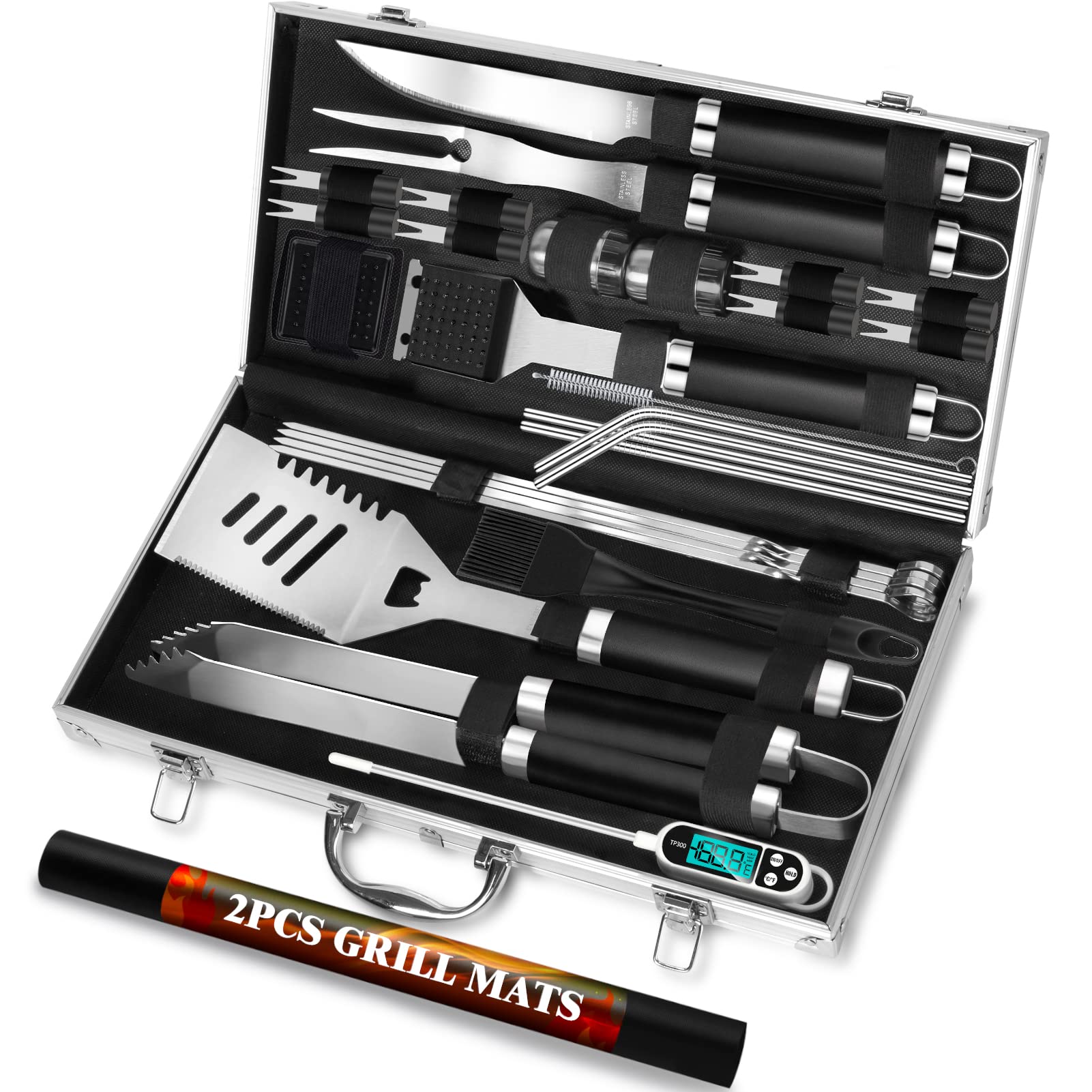 ROMANTICIST 30pcs BBQ Grill Tool Set for Men Dad, Heavy Duty Stainless ...