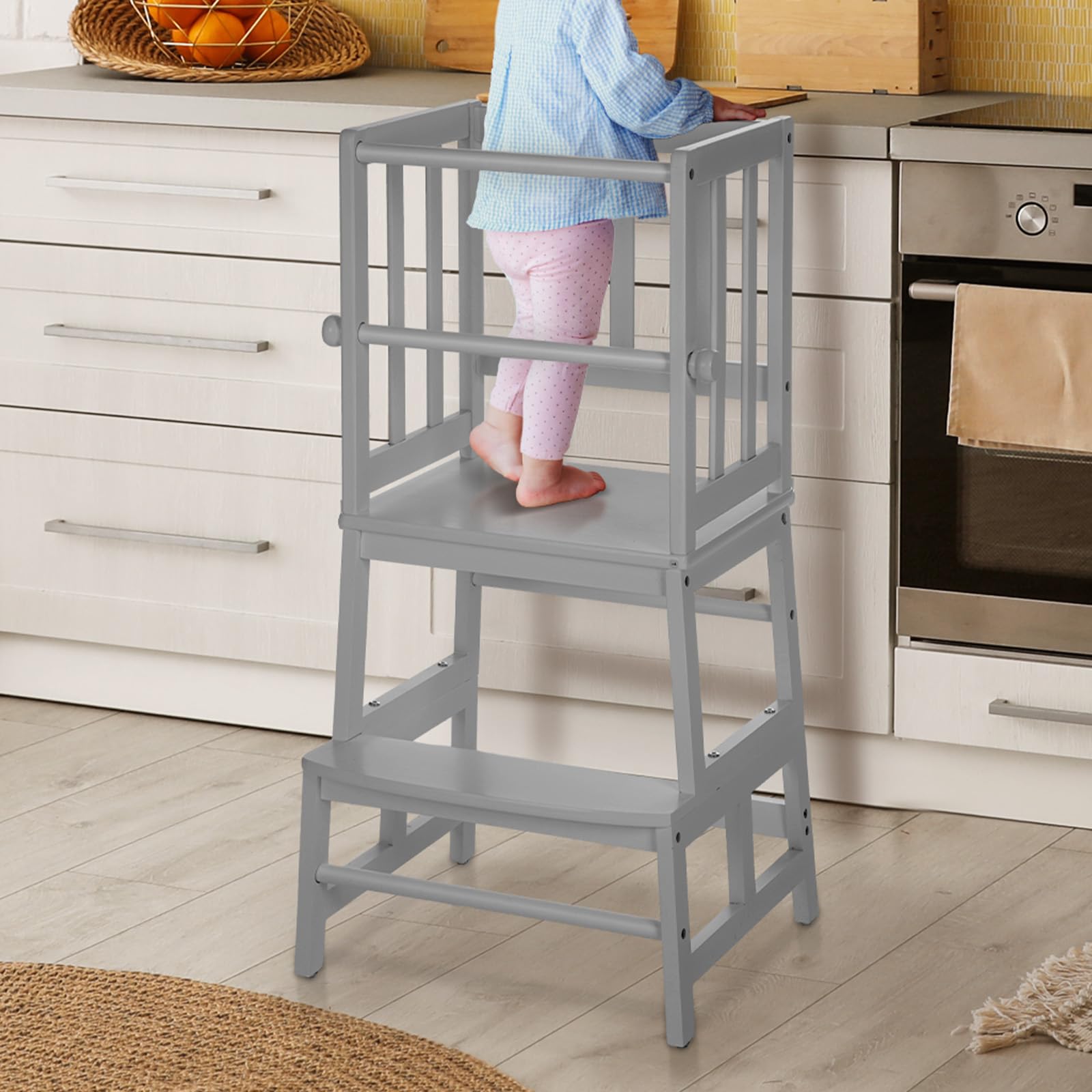 COSYLAND Kids Kitchen Step Stool Helper with Gloves Removable Anti-Drop ...