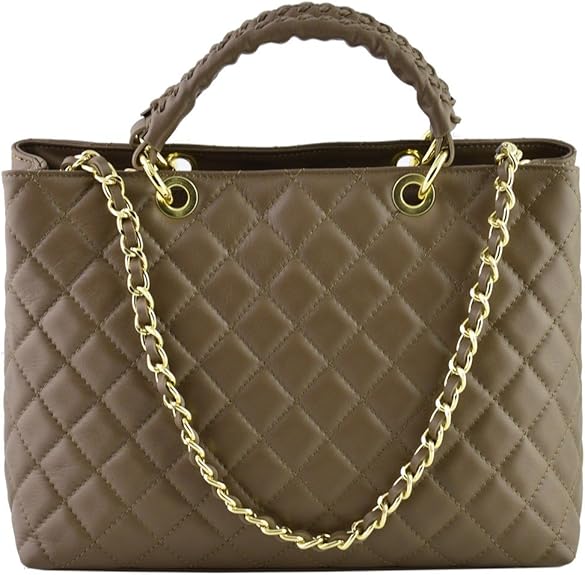Genuine Quilted Leather Handbag Color Taupe: Handbags: Amazon.com