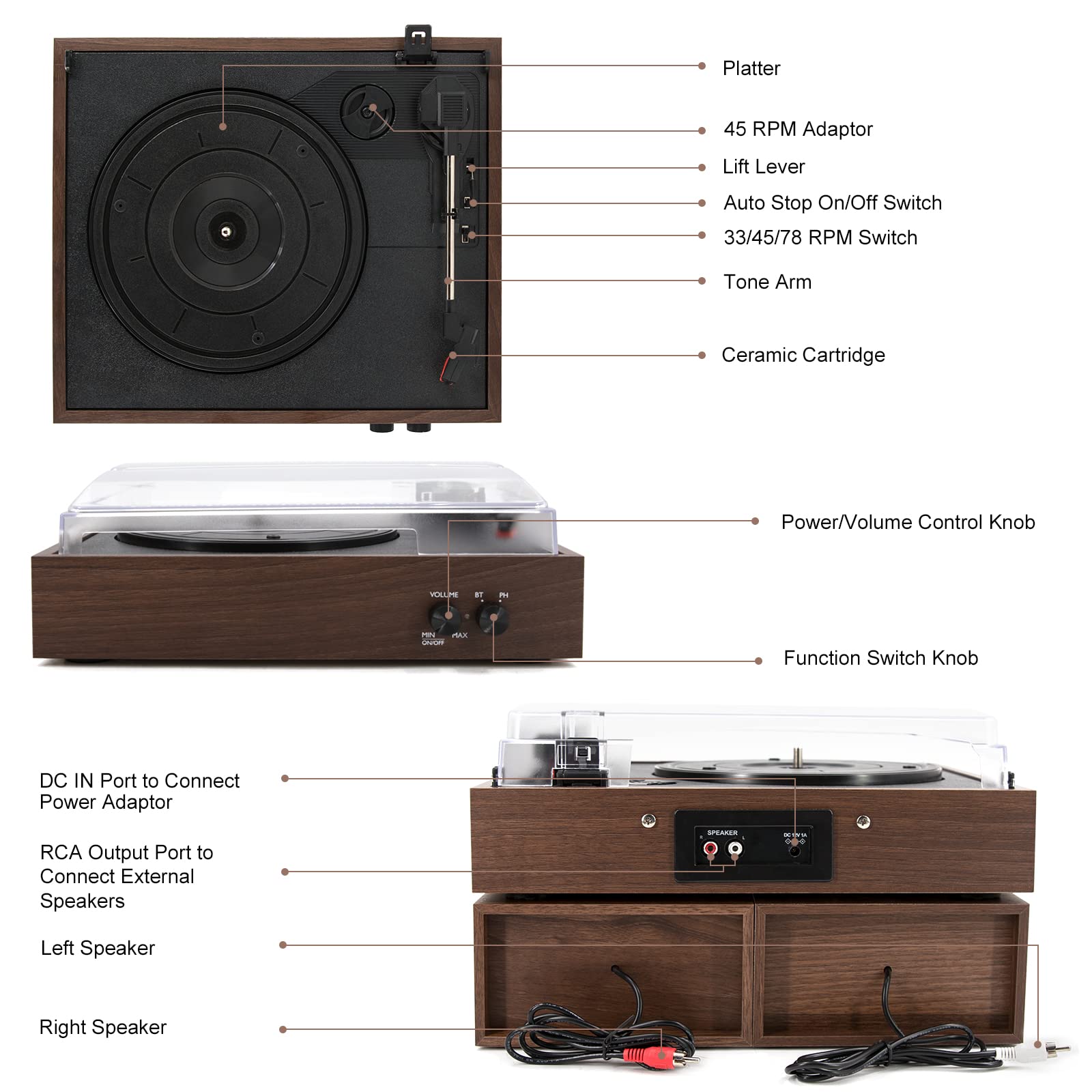 Mua Wireless Turntable with Stereo Bookshelf Speakers, 3 Speed Vintage ...