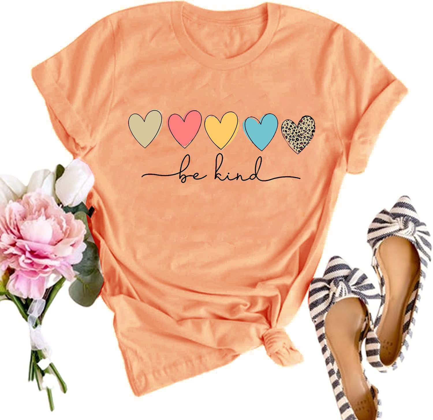 Be Kind Summer T Shirt Womens Cute Heart Graphic Tees Loose Teacher ...