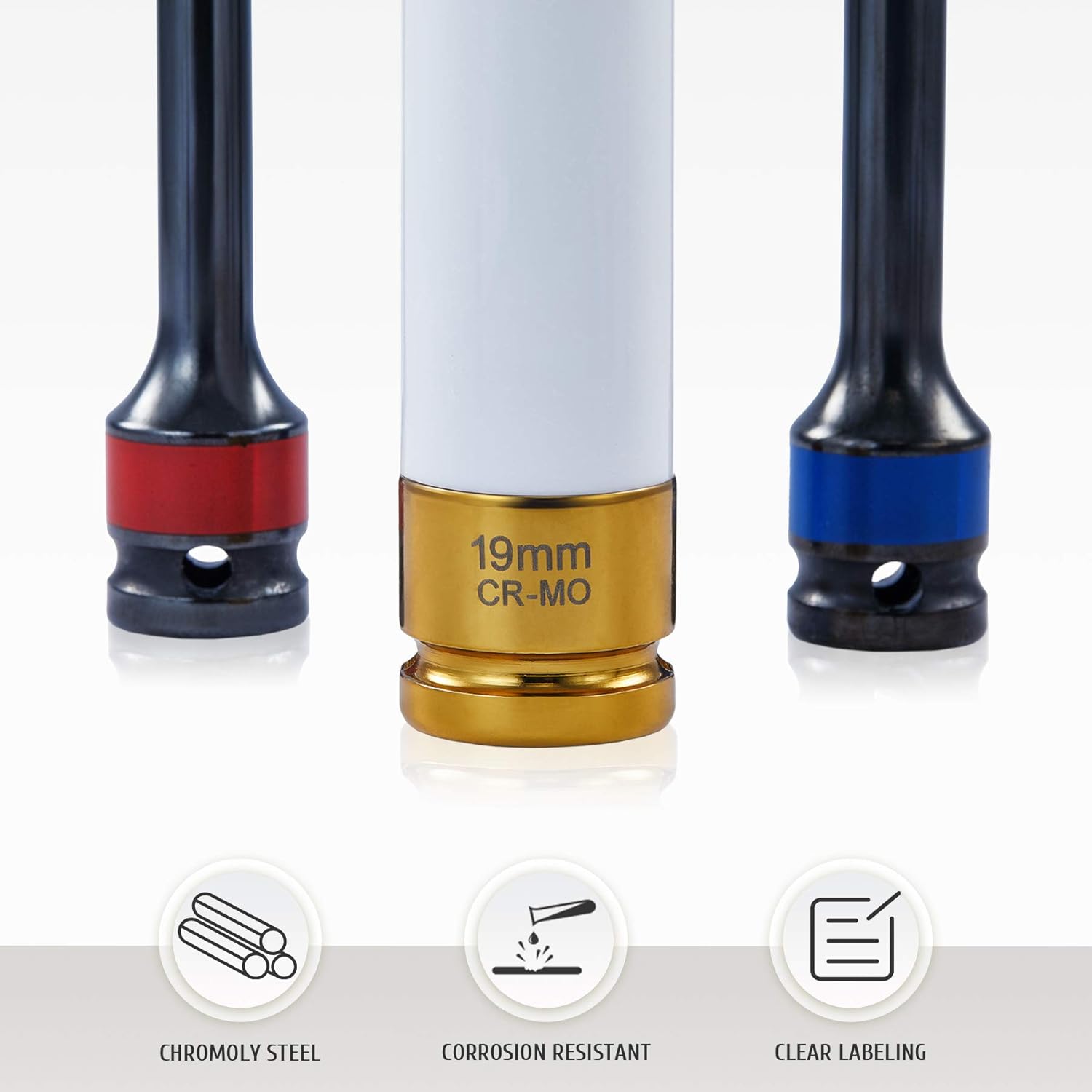 8pc 1/2 Drive Torque Limiting Extension Bar and Deep Impact Socket Set ...