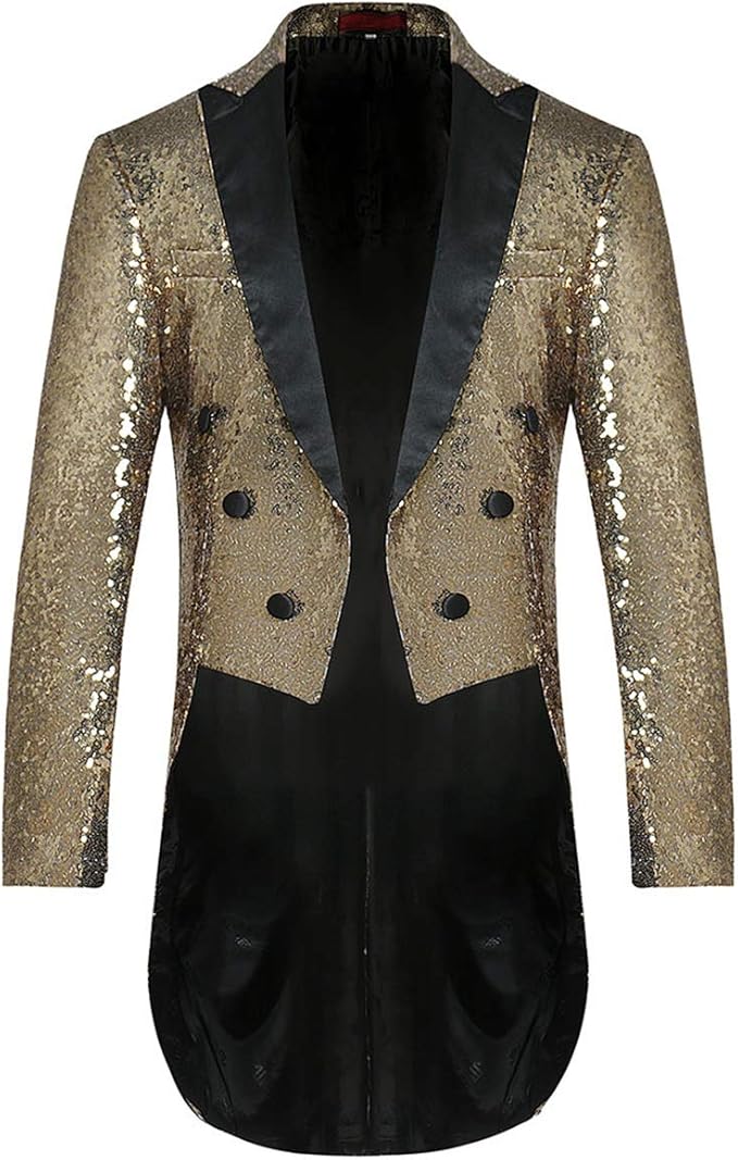 Buy Cloudstyle Mens Tails Slim Fit Tailcoat Sequin Dress Coat ...