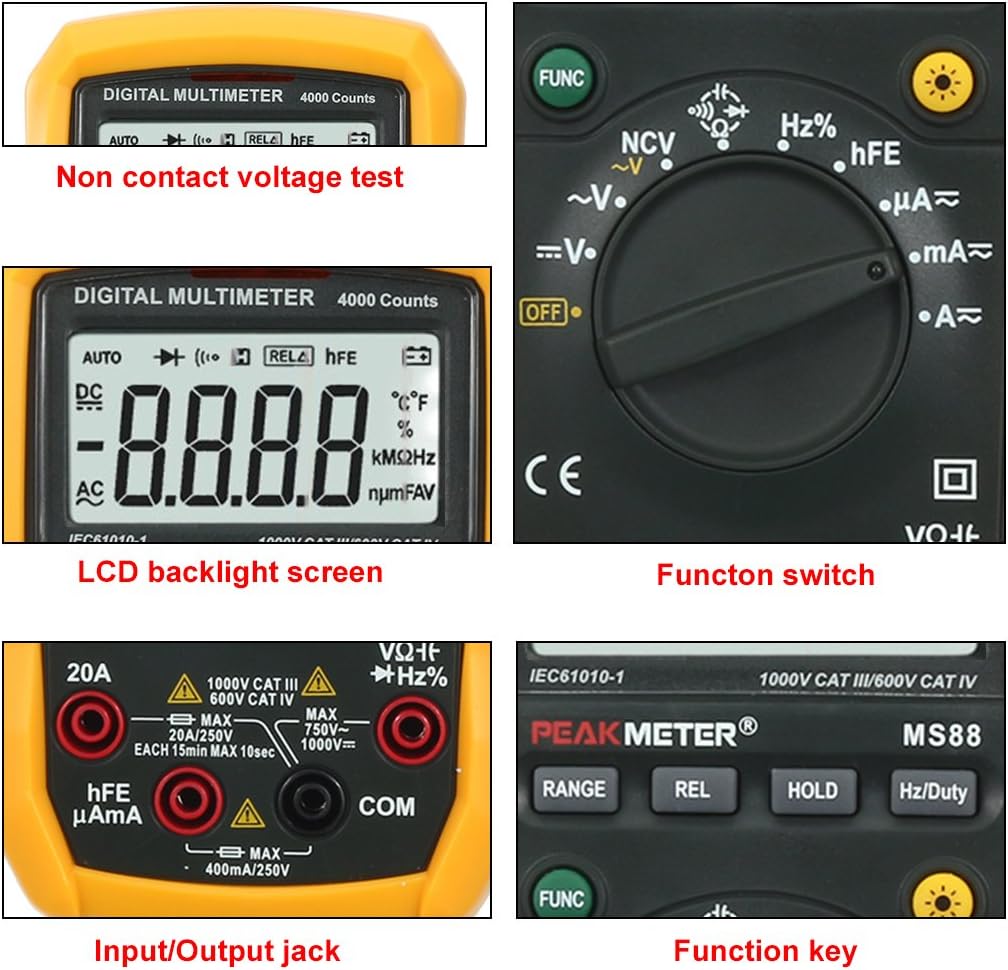 sourcing map Authorized Orange Digital Multimeter AC/DC Voltage Current ...