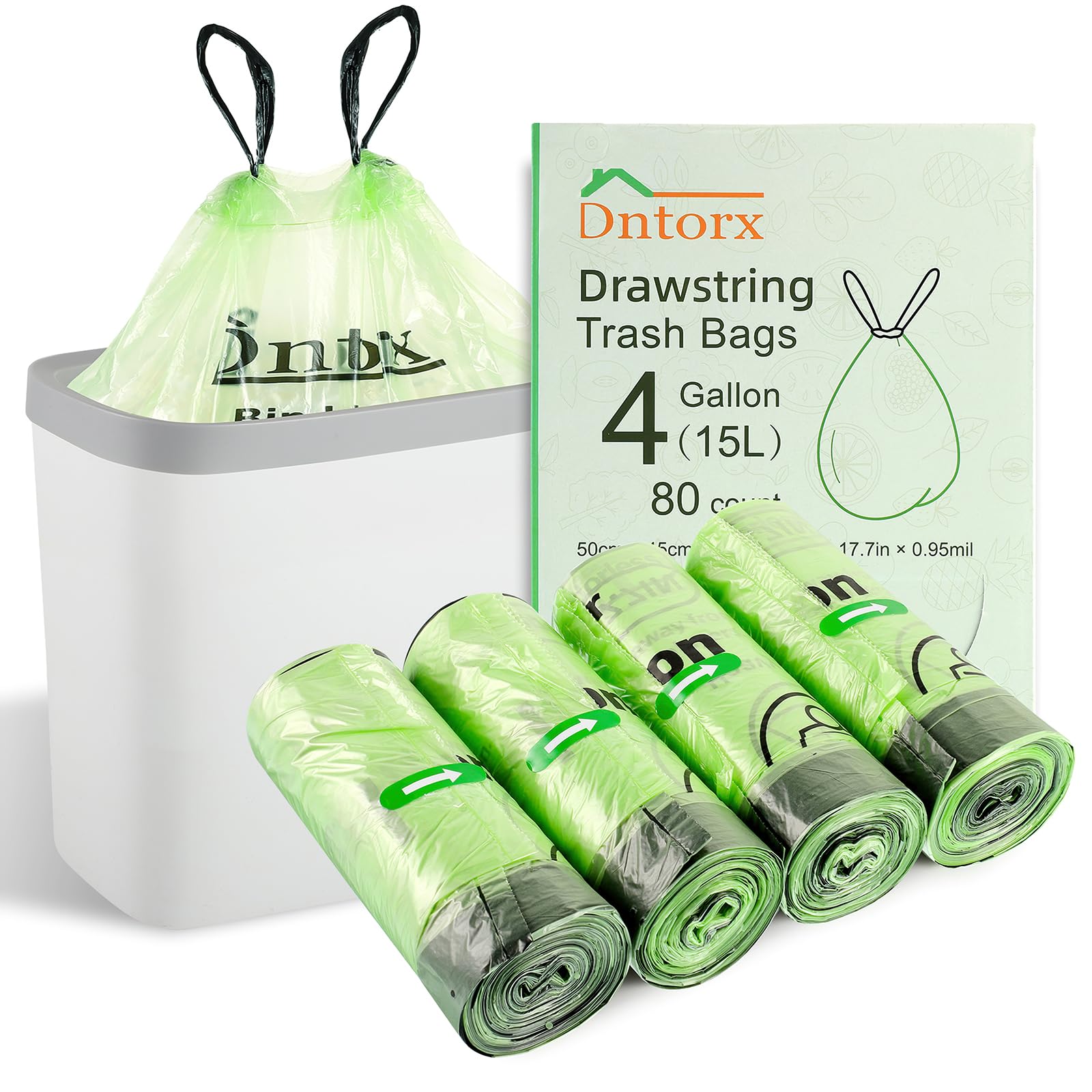 4 Gallon Small Trash Bags Drawstring, 80 Count Bathroom Trash Bags ...
