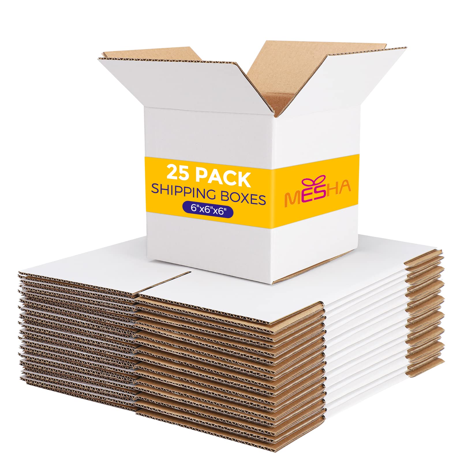 MESHA 6x6x6'' Shipping Boxes for Small Business White Corrugated ...