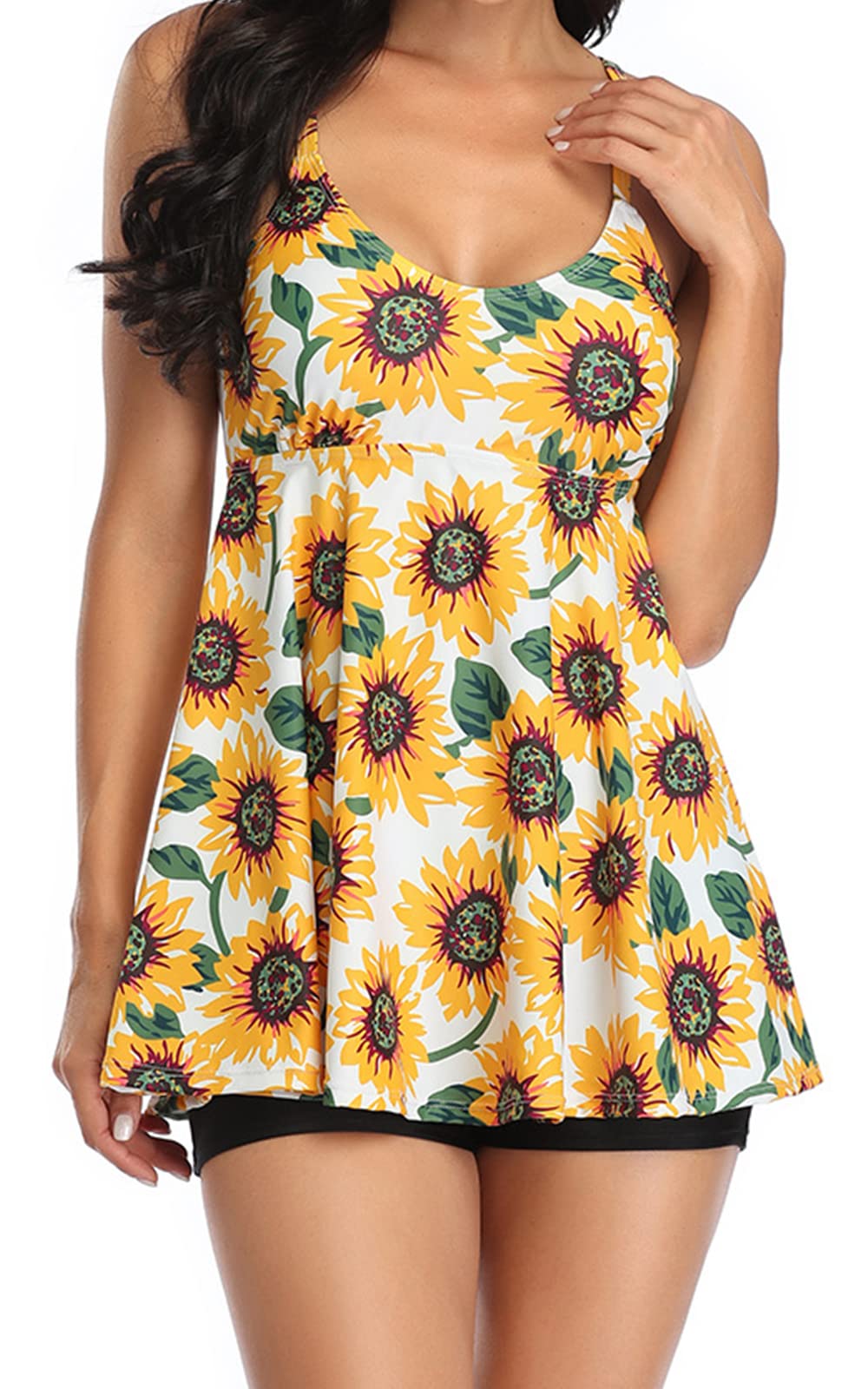 ECUPPER Women Flowy Tankini Bathing Suits Plus Size Two Piece Skirted ...