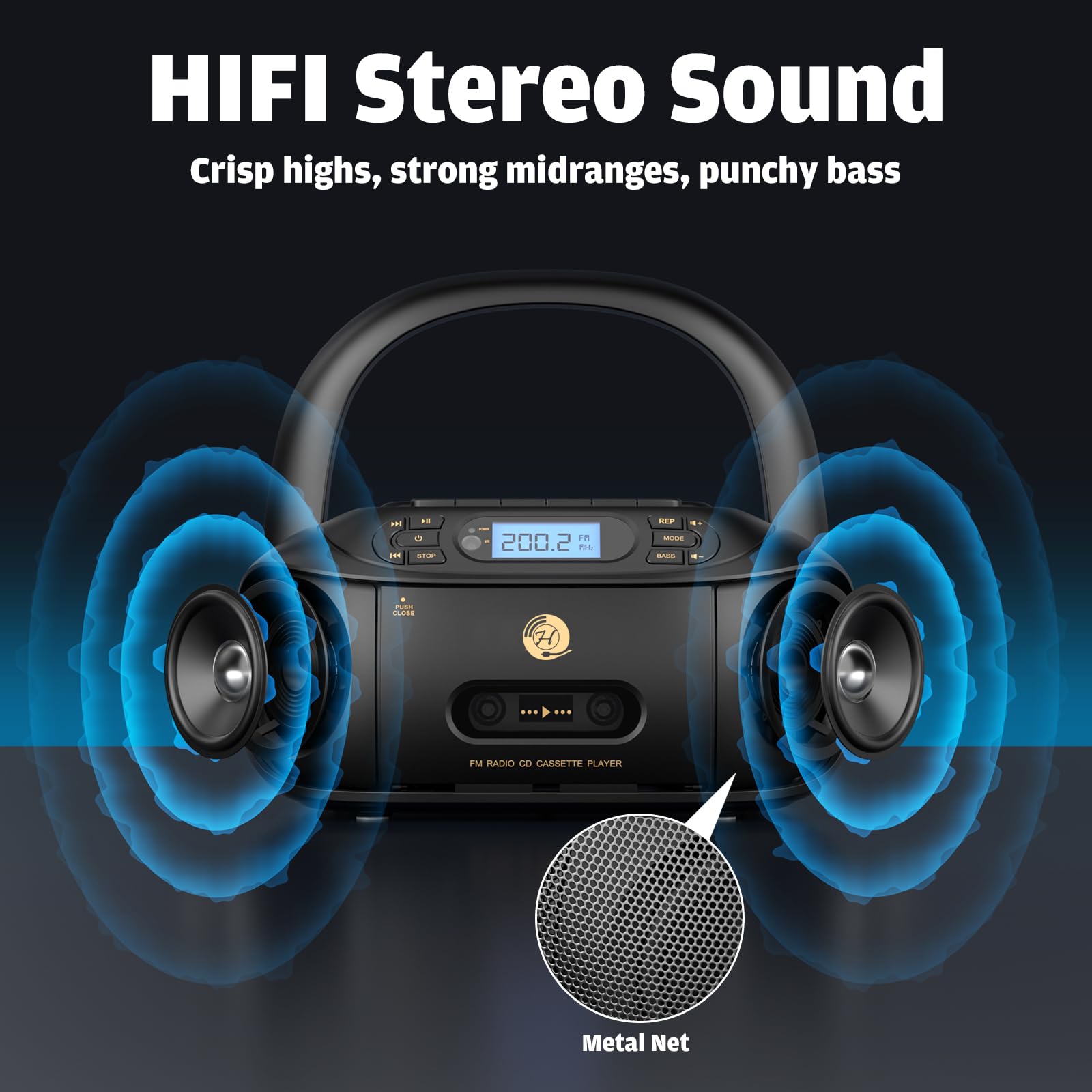 Mua CD Cassette Player Combo, Hernpark Rechargeable Boombox with ...