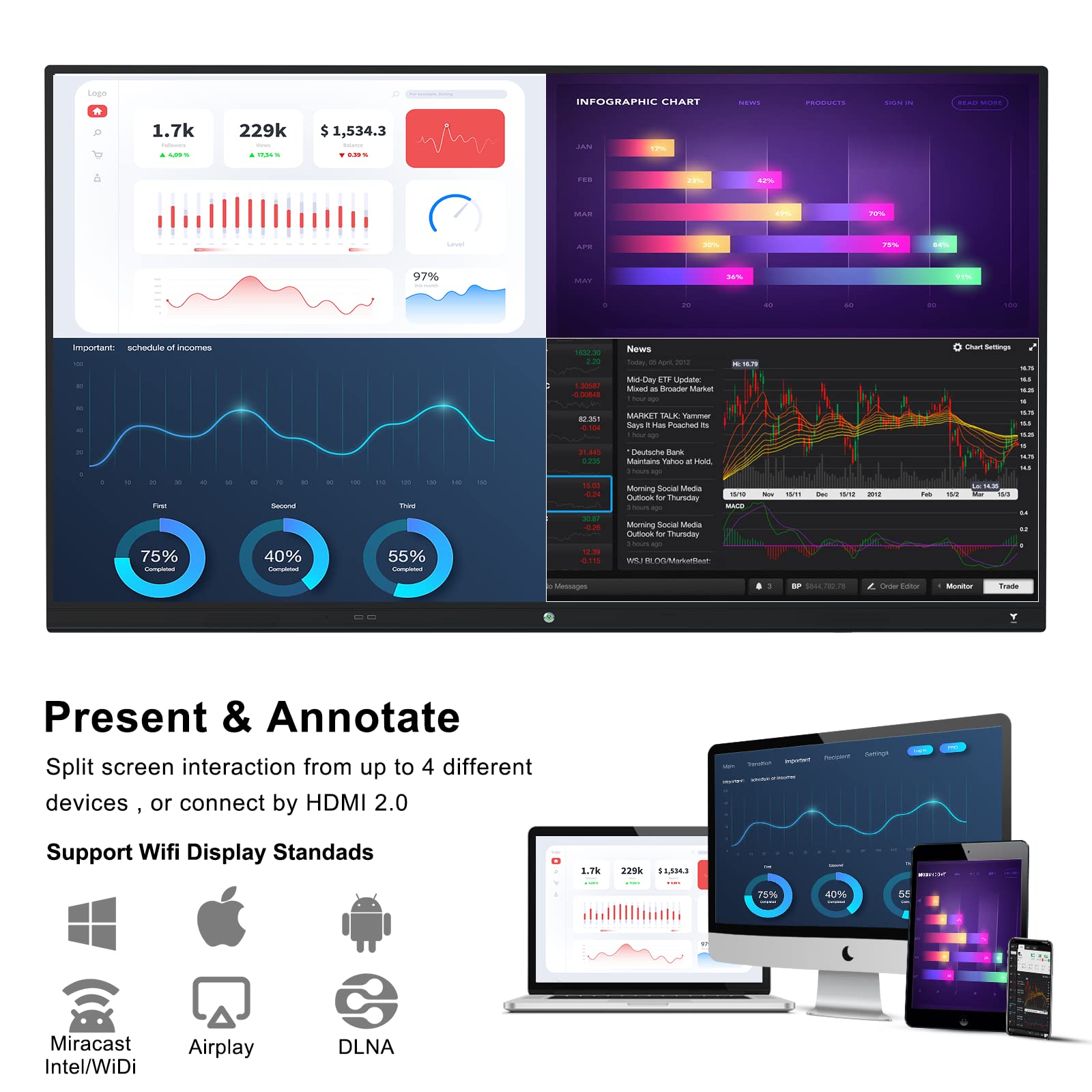 Mua TIBURN R1 75" Smart Board, Touchscreen Display, 4K UHD Interactive Whiteboard, Touch Screen ...