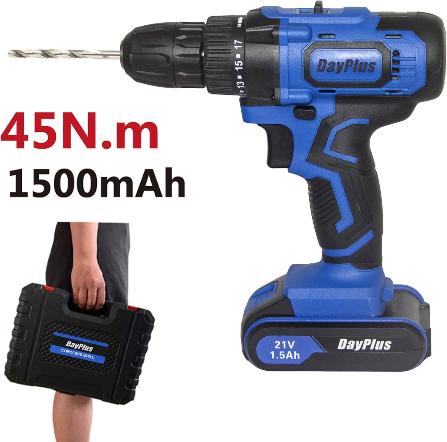 21V Cordless Drill Screwdriver Powerful Compact Electric Drill for ...