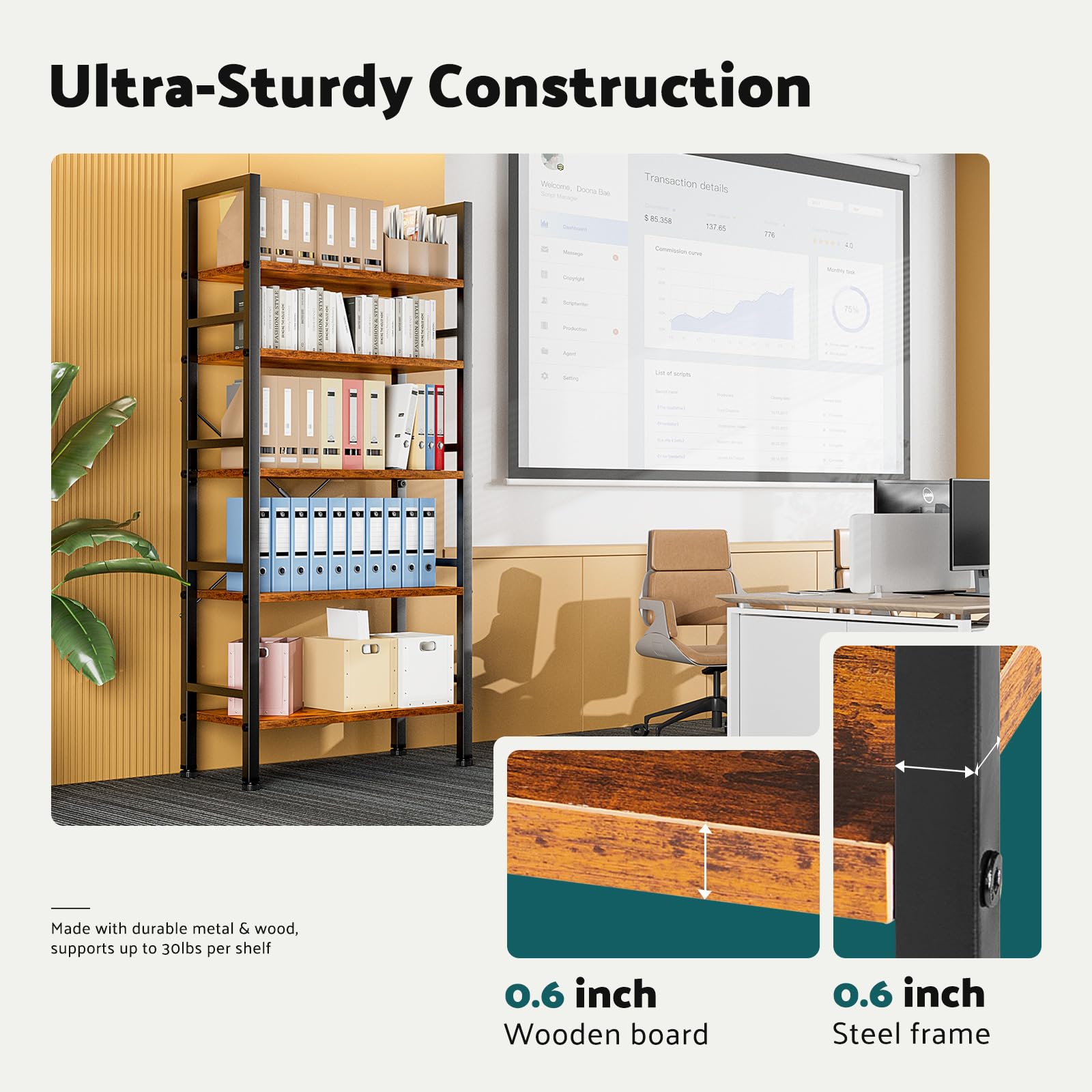 SMUG Book Shelf, 5 Tier Bookshelves Tall Modern Bookcase Shelf ...