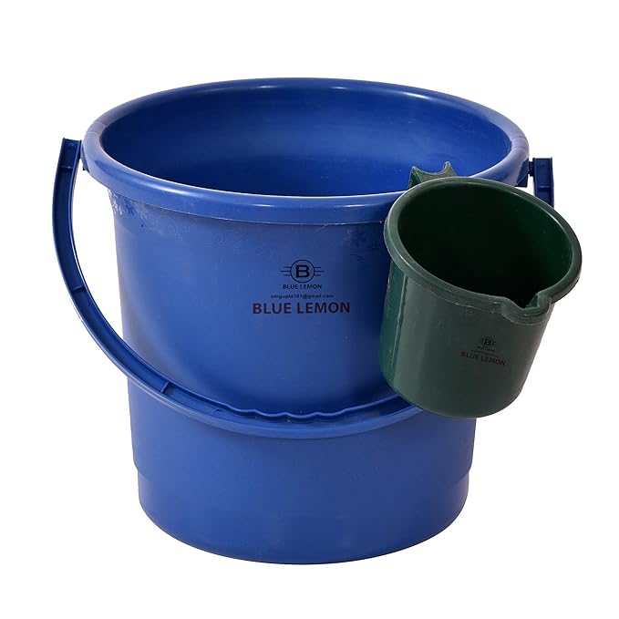 Blue Lemon Plastic Unbreakable Bucket Set with Mug, Blue, 16 L (1 ...