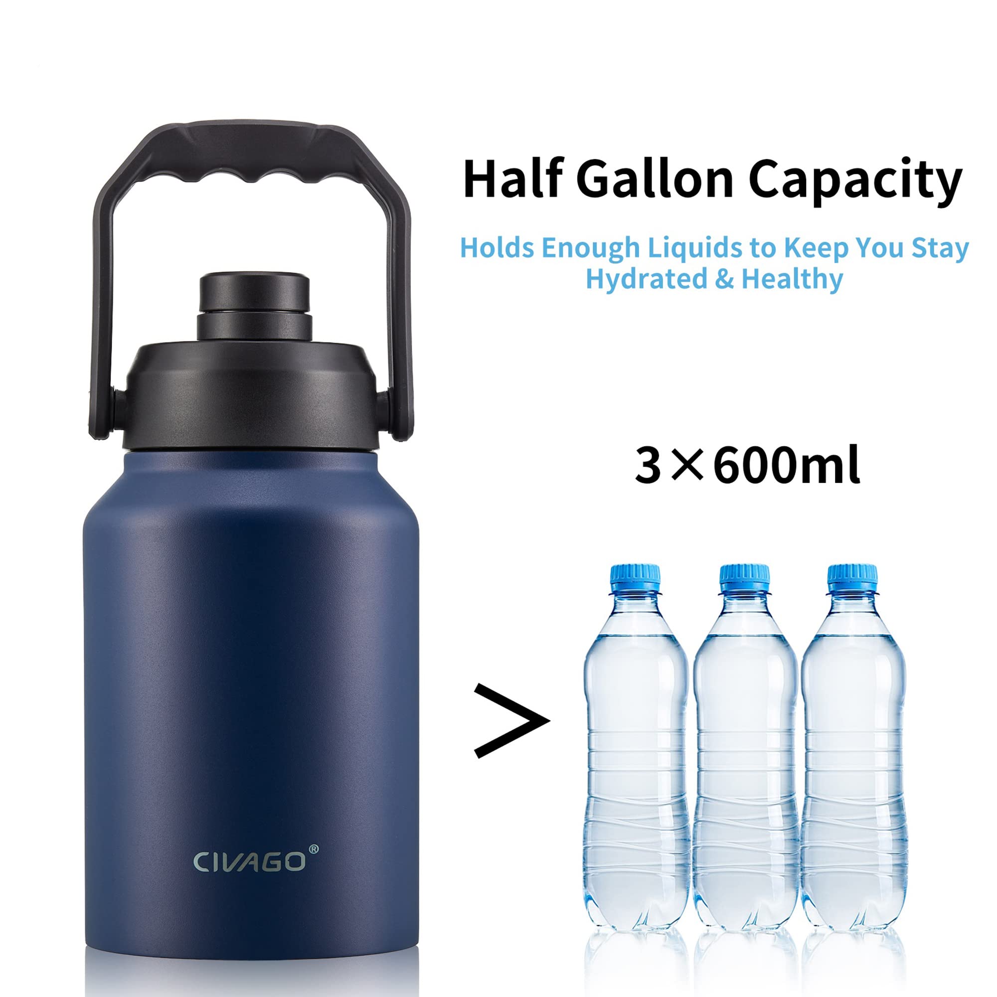 Mua CIVAGO Half Gallon Insulated Water Bottle Jug, 64 oz Stainless ...