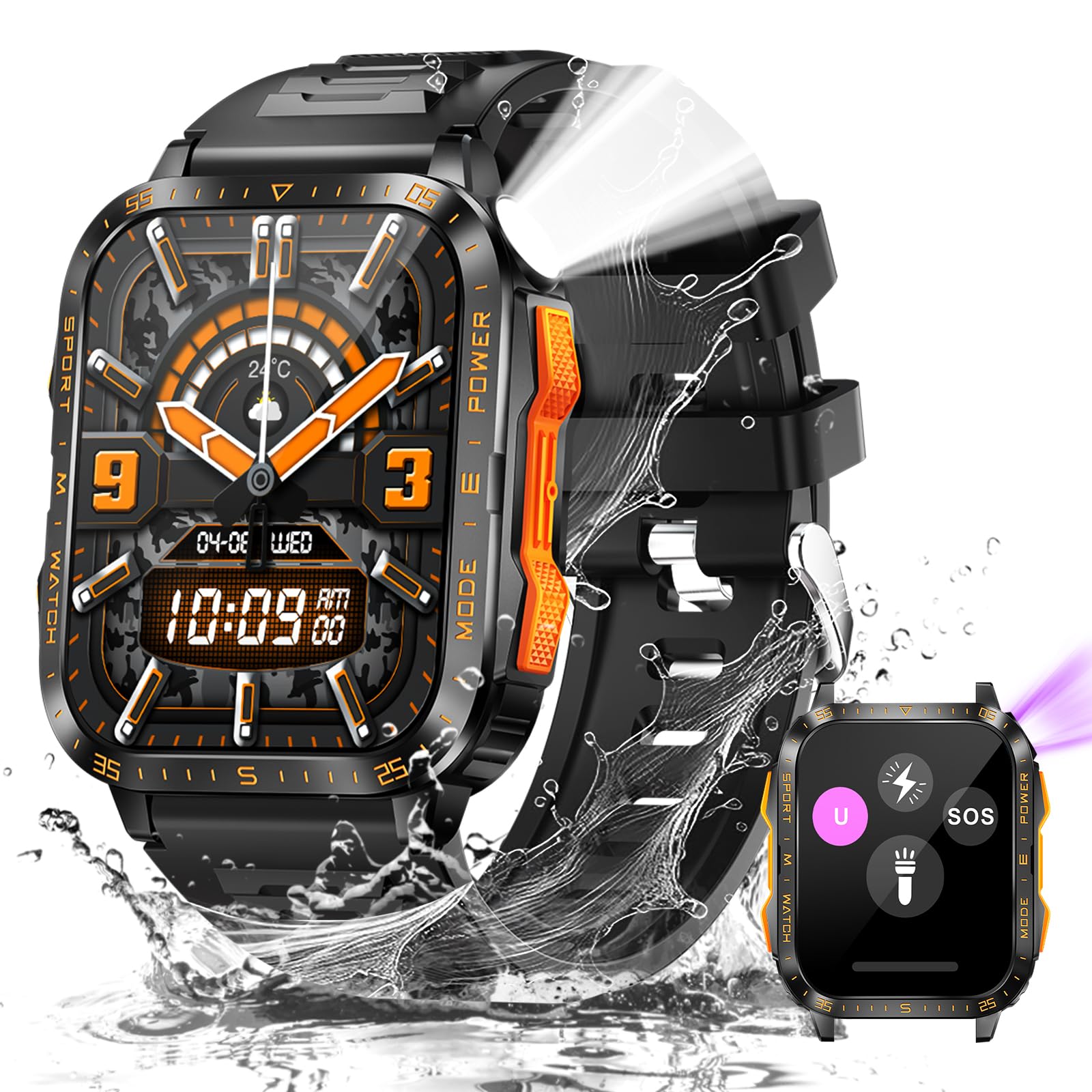 Military Smart Watch for Men with LED Flashlight/UV Light 3ATM ...