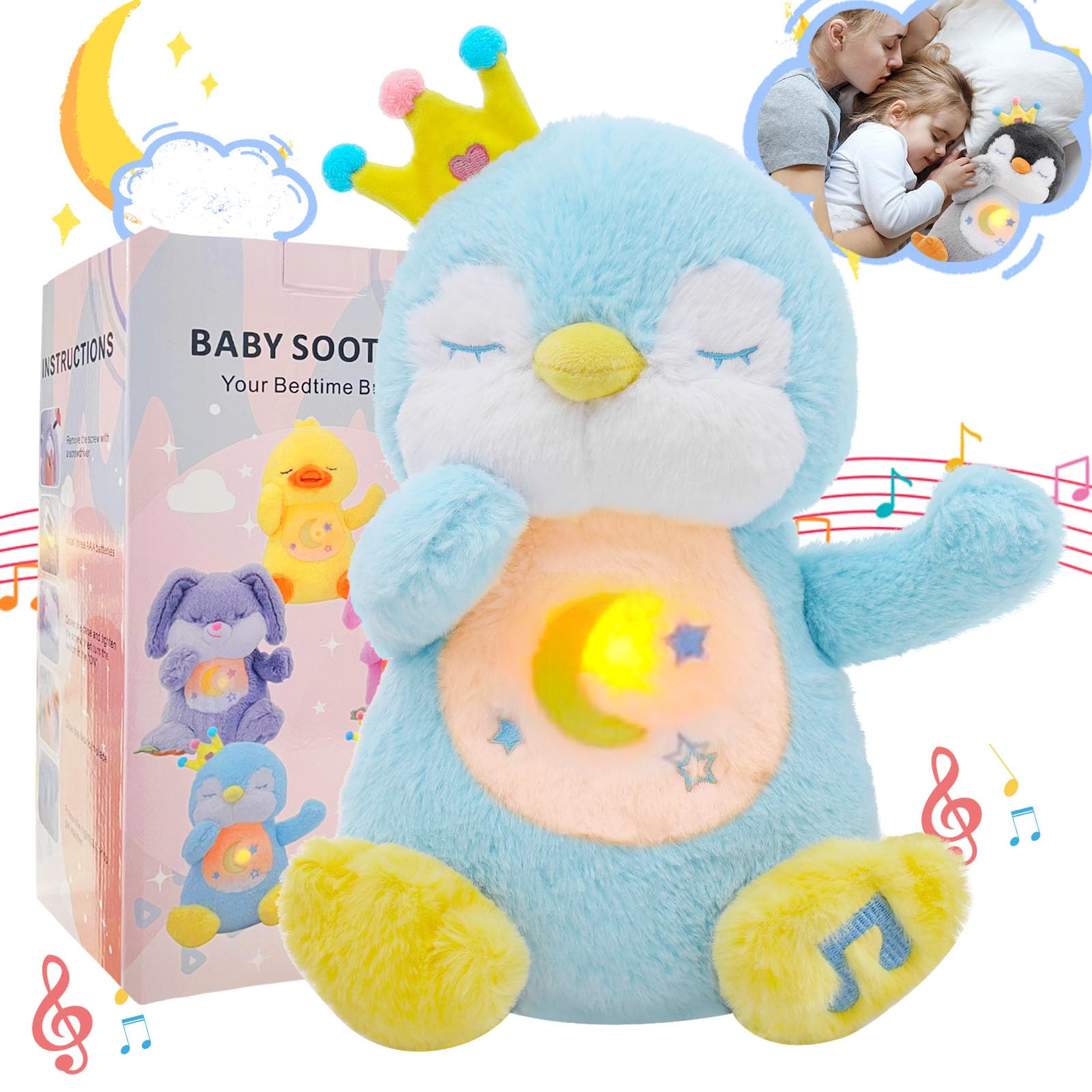 MILEGI Breathing Stuffed Animal, Soothe Snuggle Penguin Plush, Sleep ...