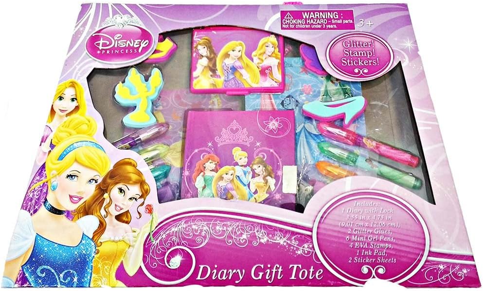 Amazon.com: Disney Princess Diary Gift Tote Glitter Stamp Stickers Pens ...