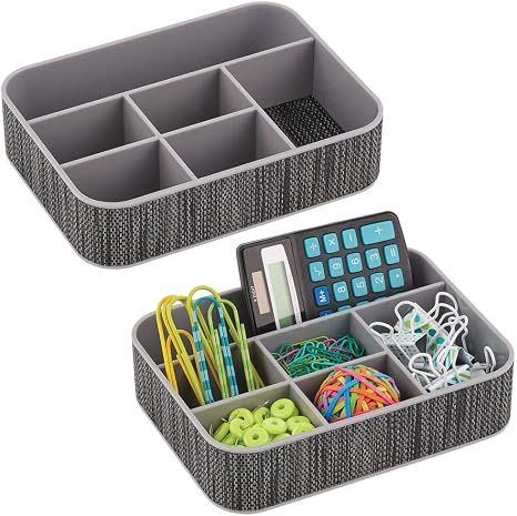 mDesign Set of 2 Desk Tidy Trays — Office Organiser for Drawers and ...