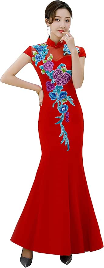 Amazon.com: Shanghai Story Keyhole Cheongsam Lace Mermaid Sequins ...