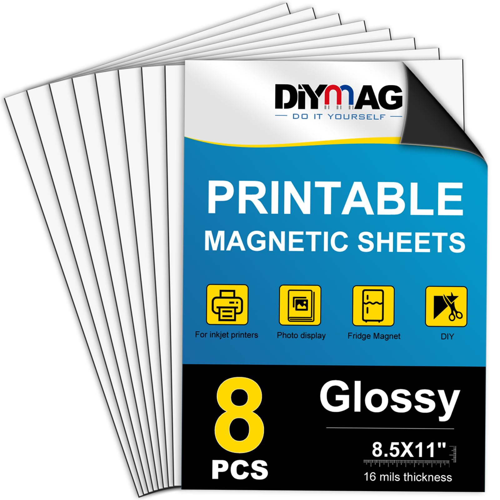 DIYMAG Printable Magnetic Sheets, 8Pcs 8.5 x 11 Inch Flexible Magnet ...