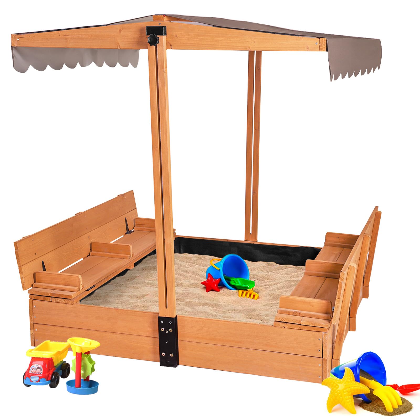 Large Wooden Kids Sand Box with Cover,Sandbox with Lid Foldable Beench ...
