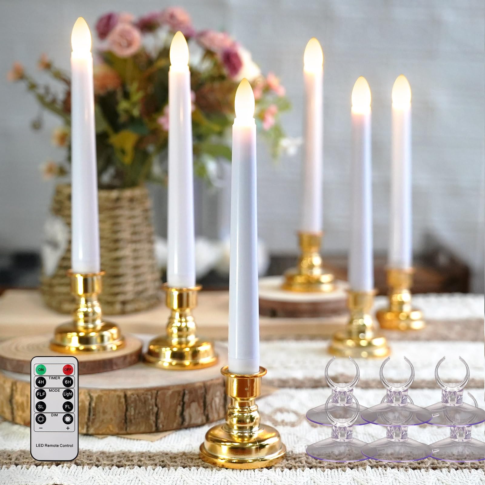 FPOO 6PCS Christmas Window Candles with Timer, Led Flickering Flameless ...