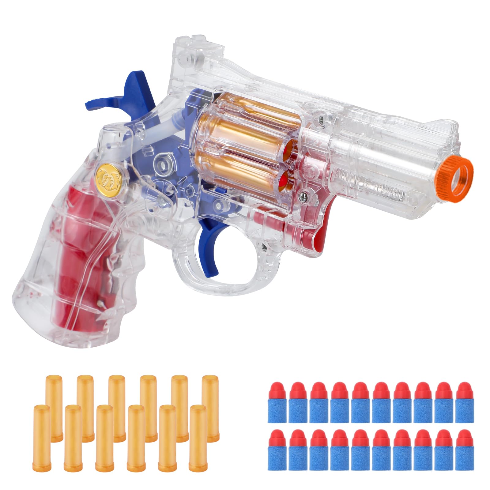 Clear Toy Revolver Toy Gun with Soft Bullet, 12 Bullet Shells, 20 Soft ...