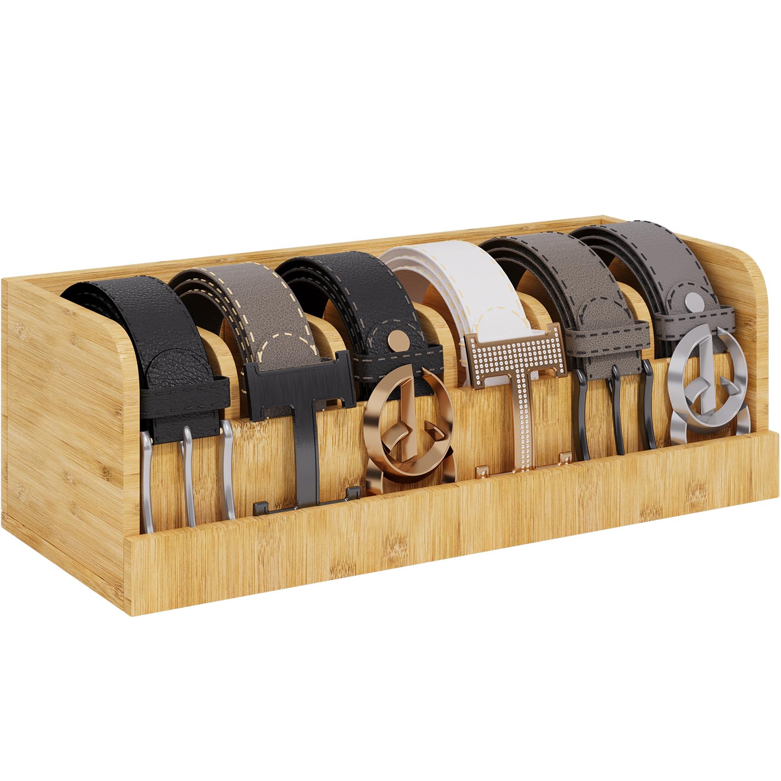 Bamboo Belt Organizer Box,6 Grids Belt Rack, Belt Organizer for Closet ...