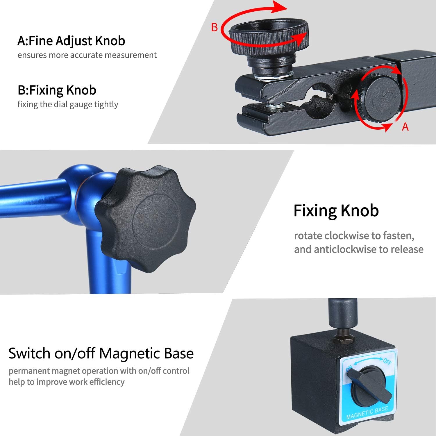 KKmoon Magnetic Base 350mm Universal Arms Heavy Duty Magnetic Base Dial ...