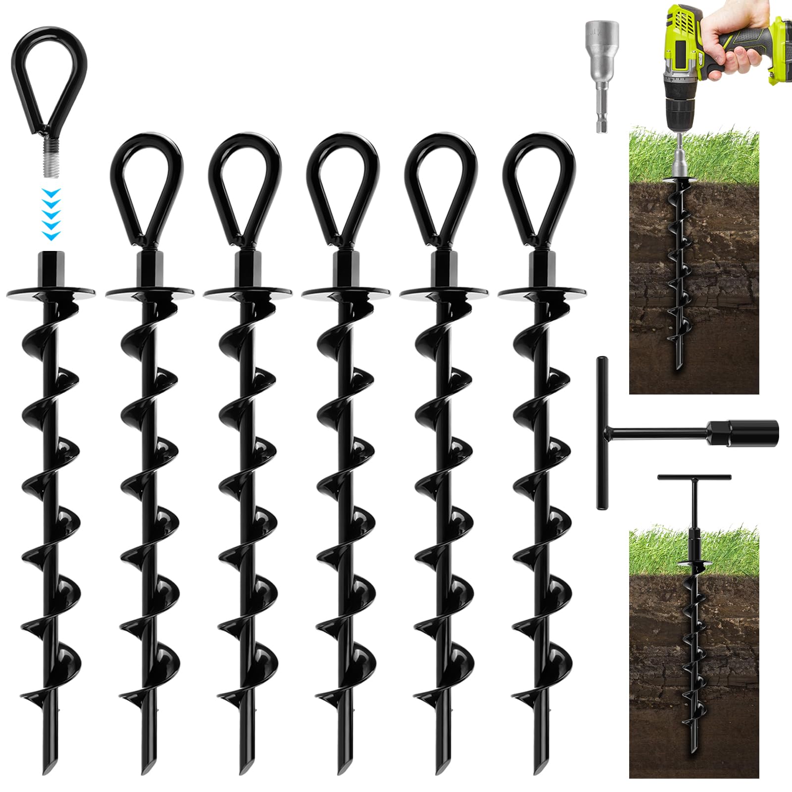 BLAUESGAS 6 Pack Heavy Duty Ground Anchors Shed Anchor kit, Swing Set ...
