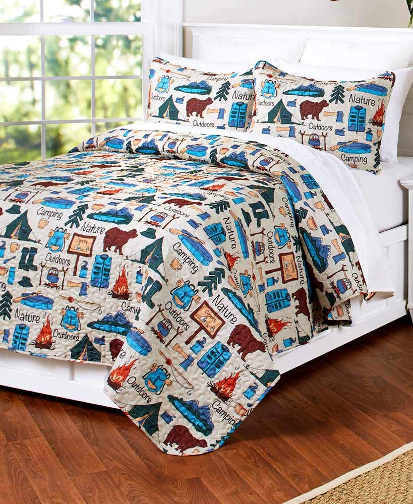 The Lakeside Collection Campsite Quilt Set with Retro Camping Print - 3 ...