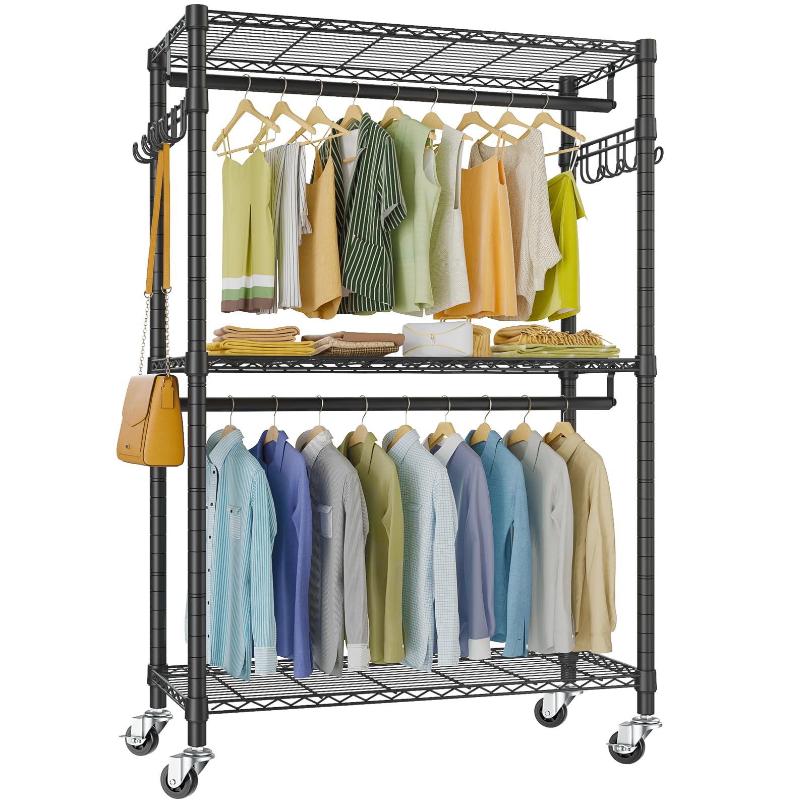 VIPEK R2 Plus Heavy Duty Rolling Garment Rack 3 Tiers Adjustable Wire ...