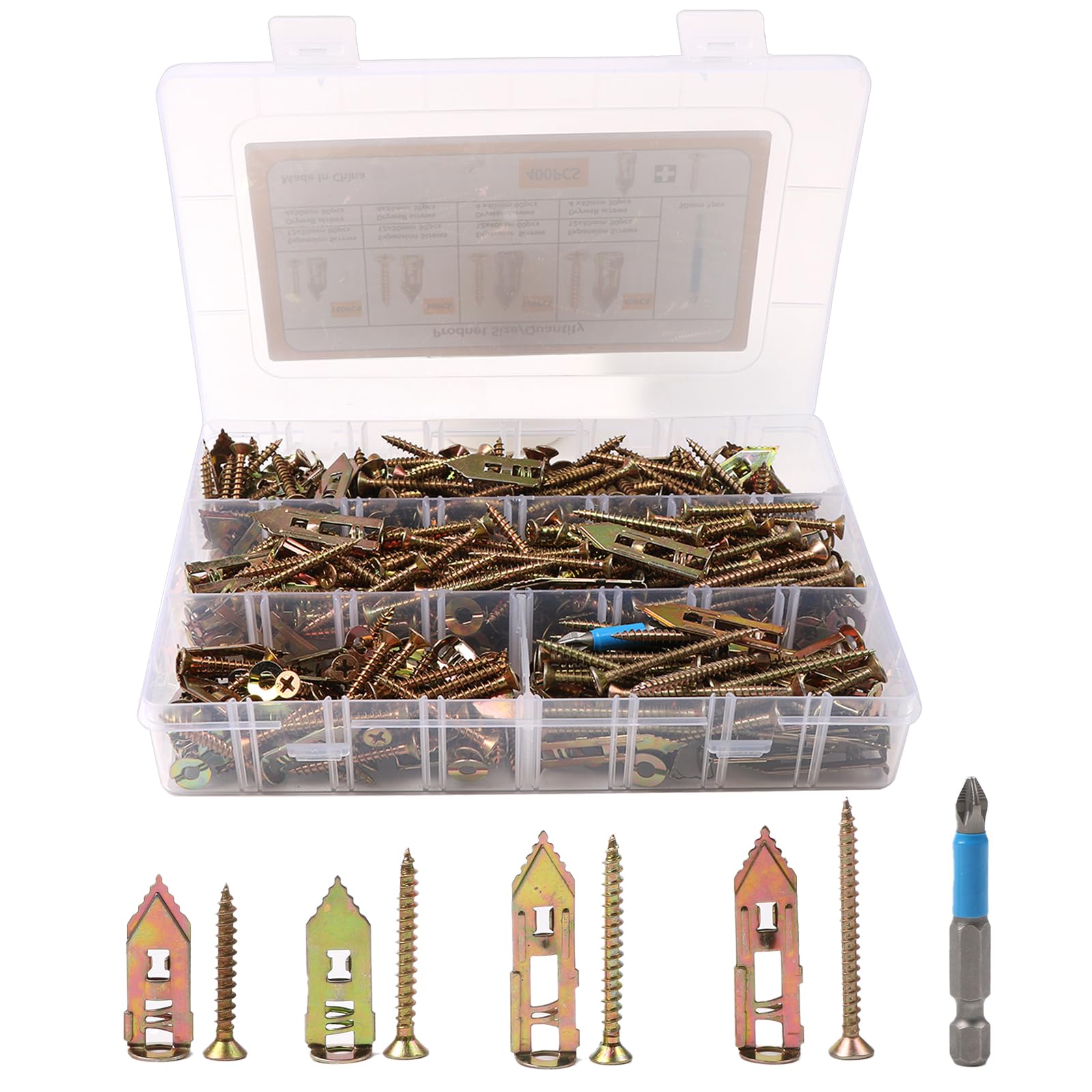 FNLGTN Self-Drilling Wall Anchor Screws Set, 400 Pieces, 4 Sizes, No ...