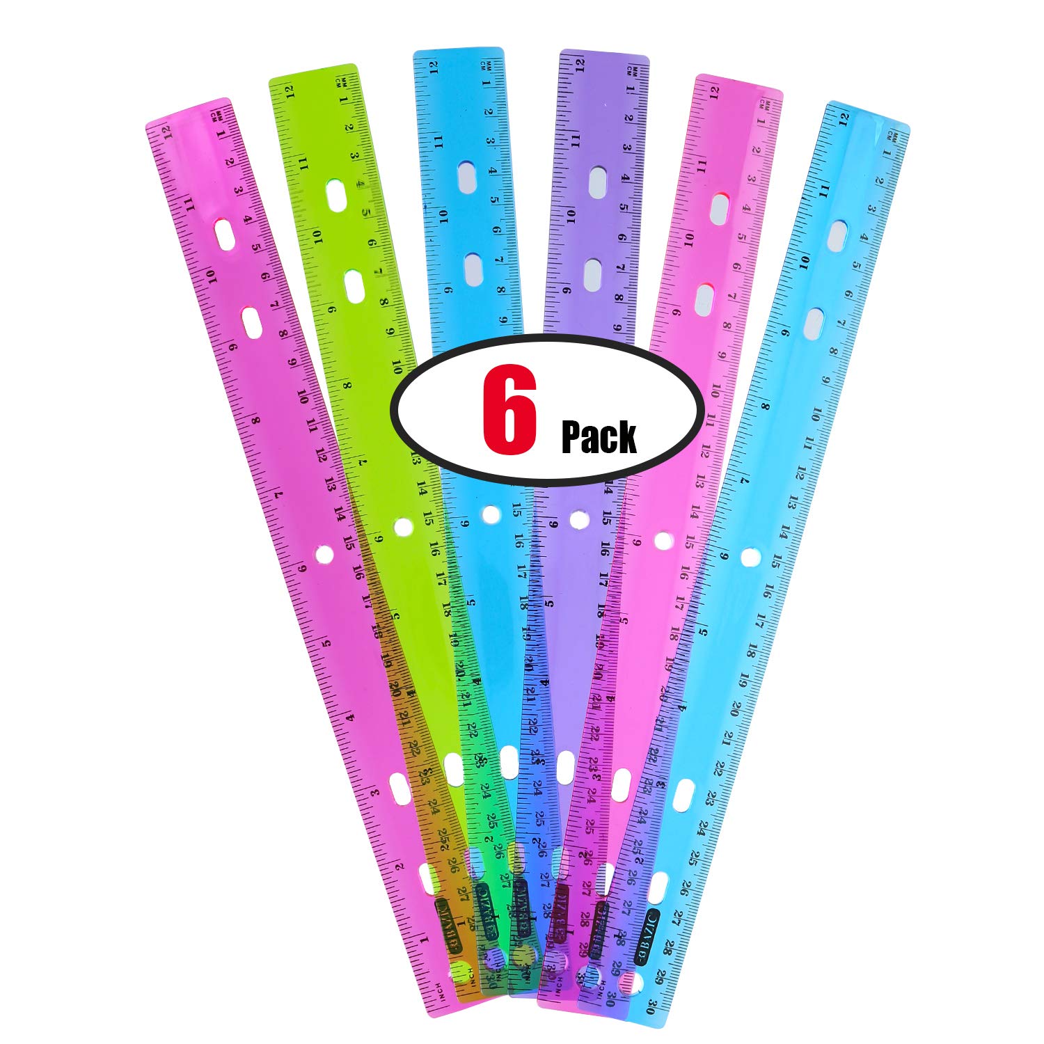 GIFTEXPRESS Pack of 6, Jeweltones Color Ruler, 12 Inches