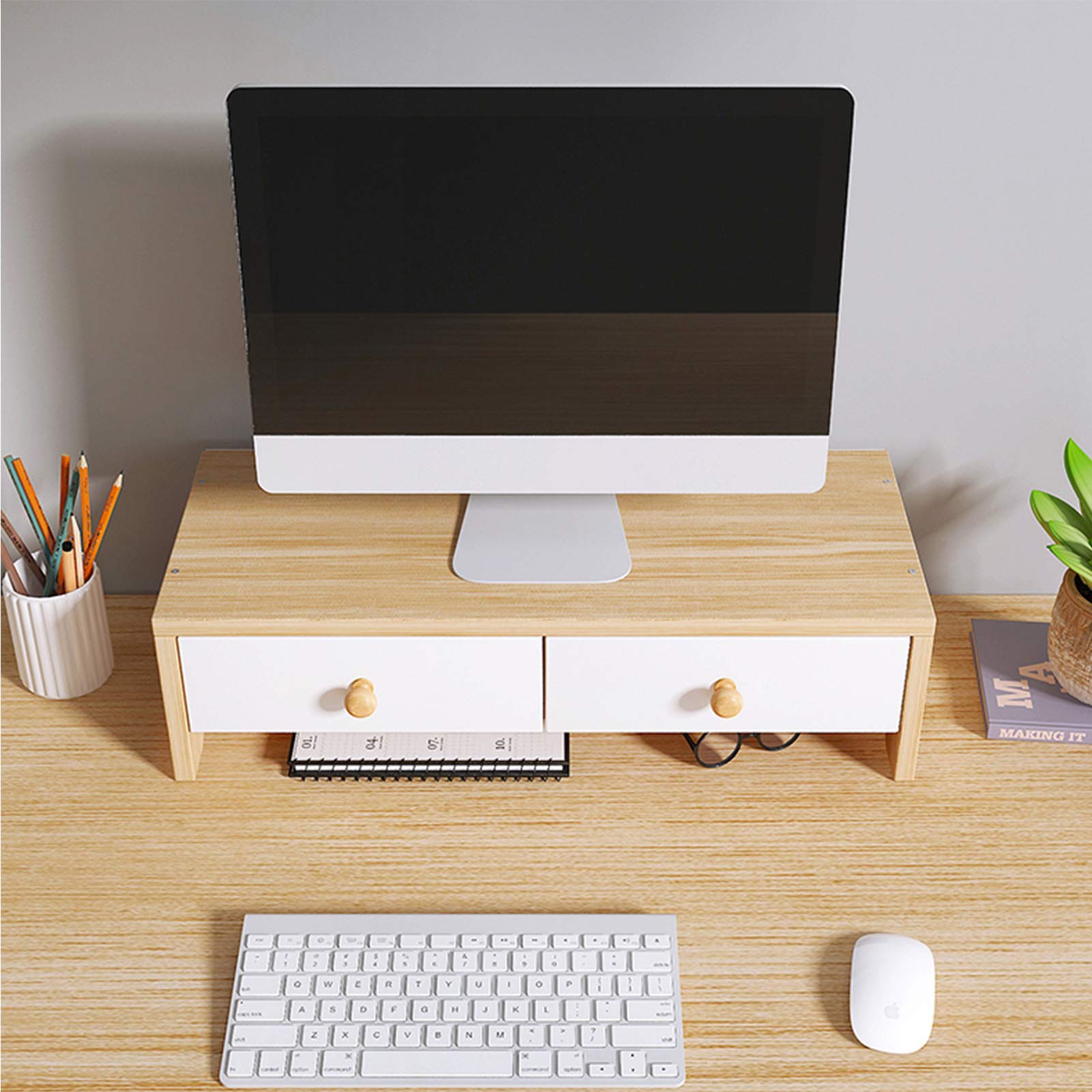 Buy Desktop Ergonomic Monitor Stand Riser,Wooden Computer Laptop Screen ...