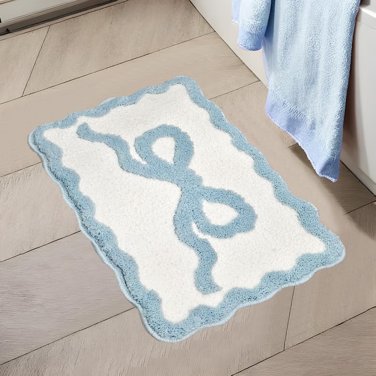 ASTRAG Scalloped Bow Rug - Blue Bathroom Rugs Coquette Bow Room Decor ...