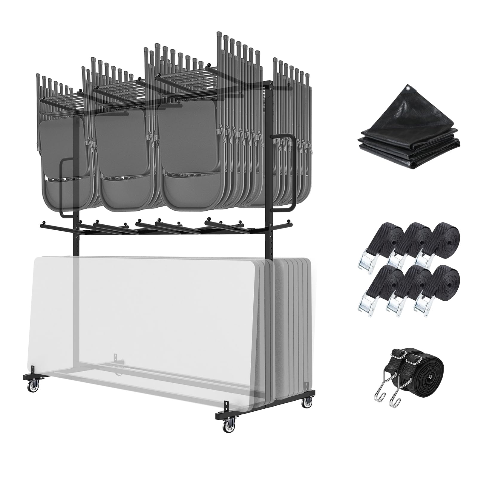 Folding Table and Chair Cart,Two Tier Folding Chair and Table Storage ...