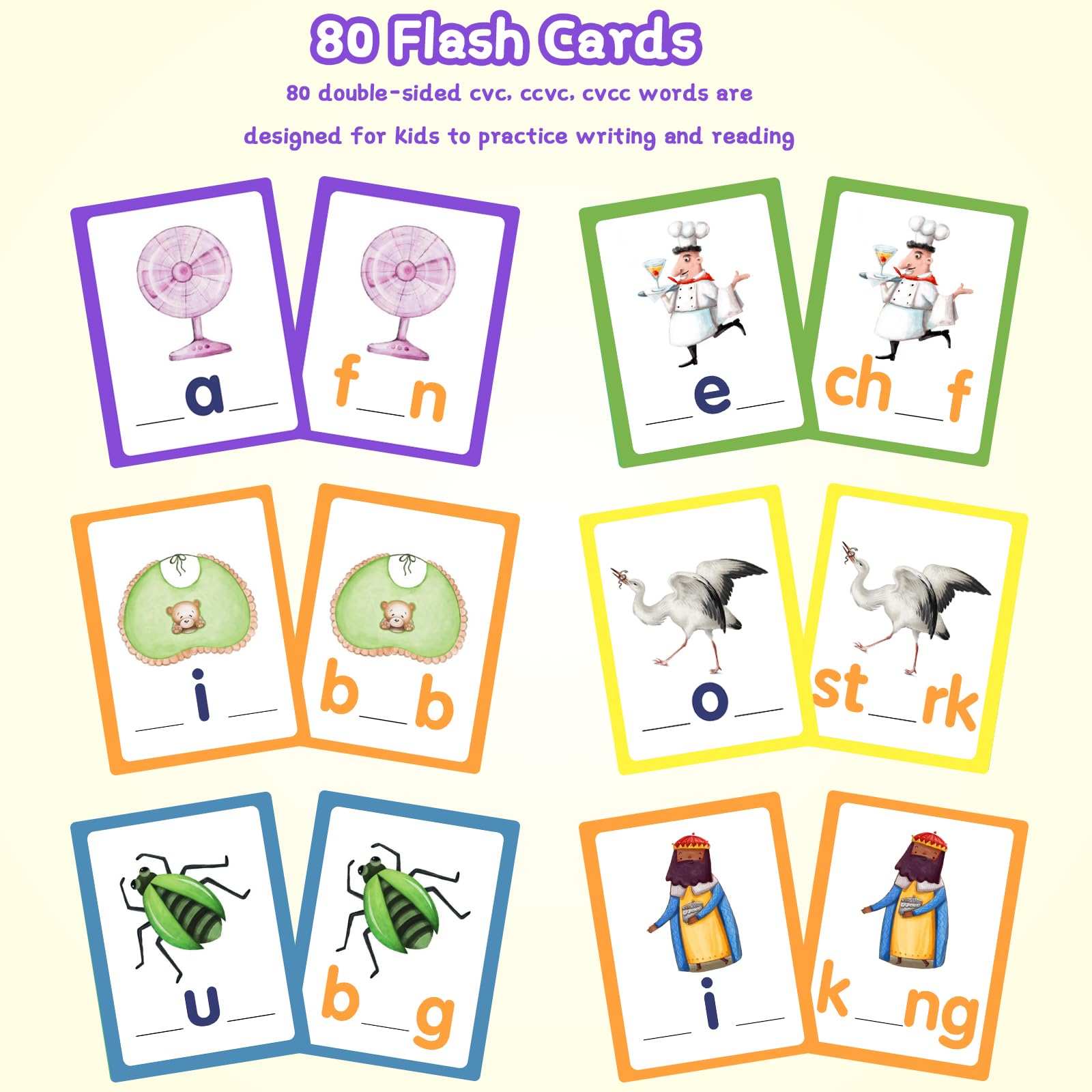 Mua Phonics Sight Words Flash Cards Kindergarten, CVC Word Games Vowel ...