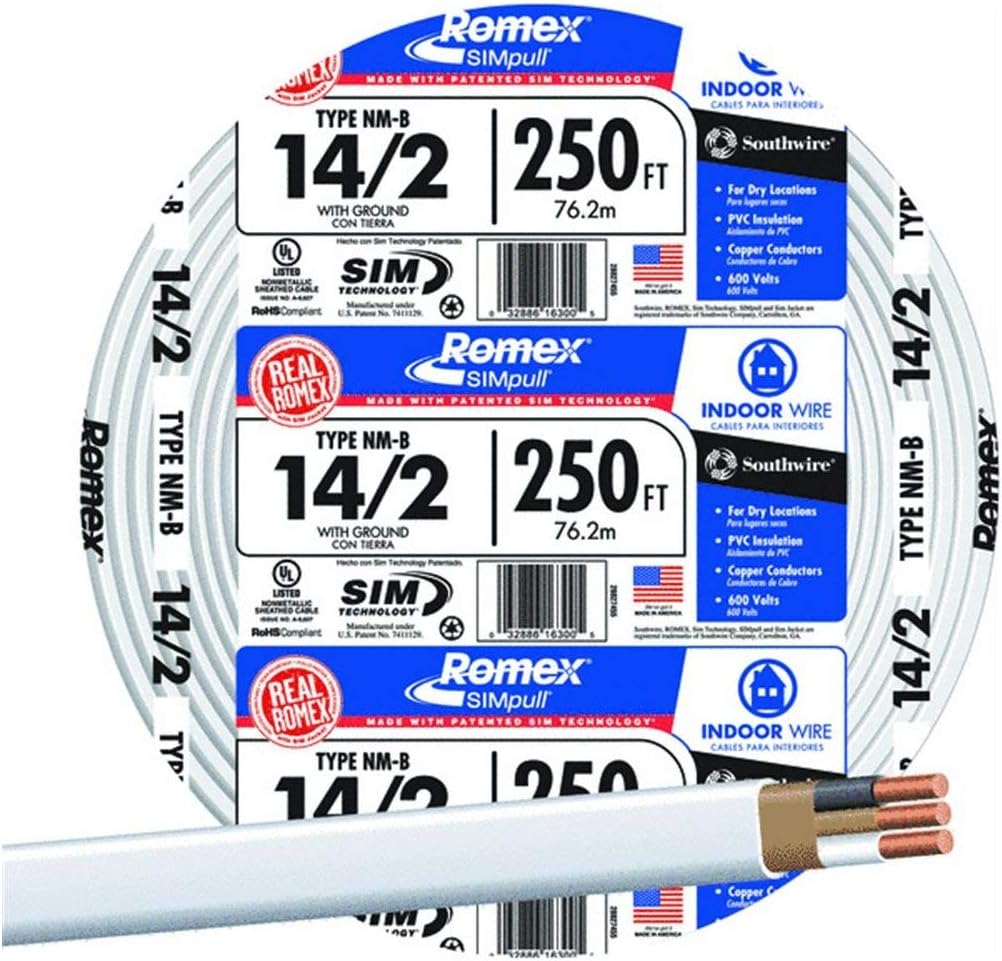 SOUTHWIRE Company #28827455 250' 14/2 W/G NM Cable, Electrical Wire ...