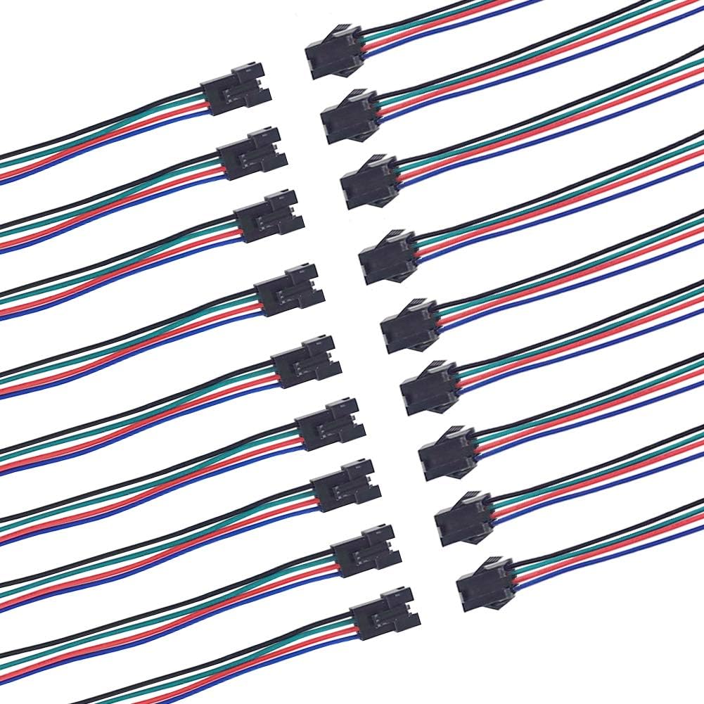 YIXISI 20 Pairs JST SM 4-Pin 2.54mm Pitch Plug Male and Female Connector Adapter with 150mm ...