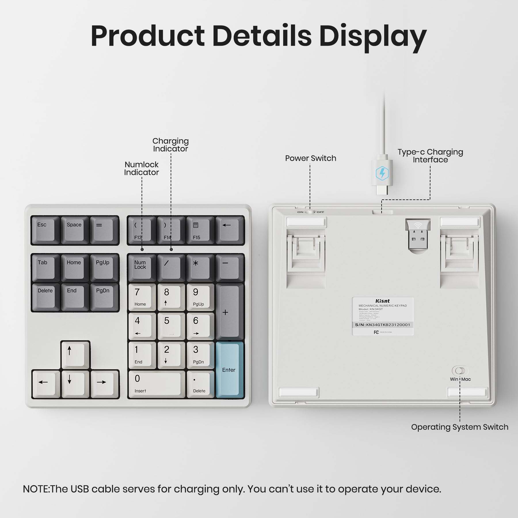 Mua Wireless Number Pad, 34 Key Mechanical Numpad with Gateron Red ...