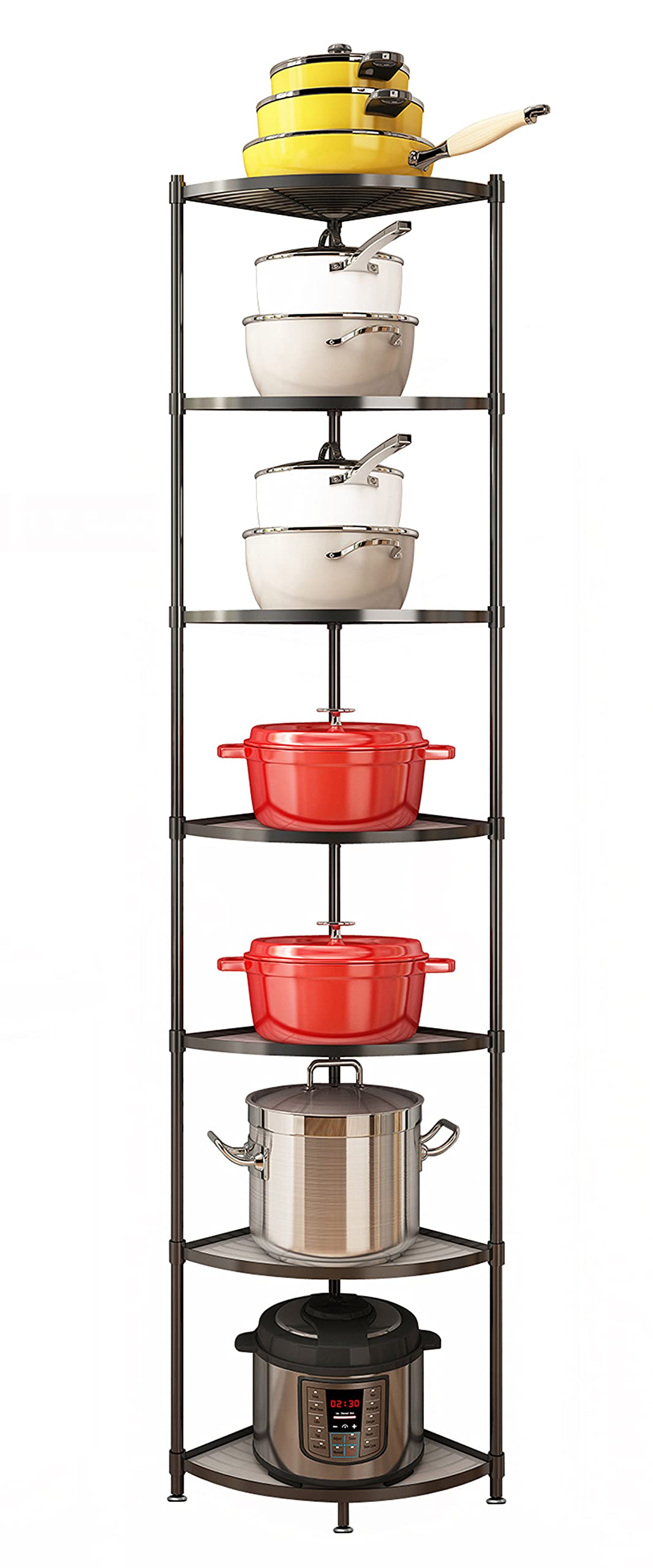 ZIGAMA 7-Tier Kitchen Corner Shelf Adjustable Pot Rack, Cookware Free ...