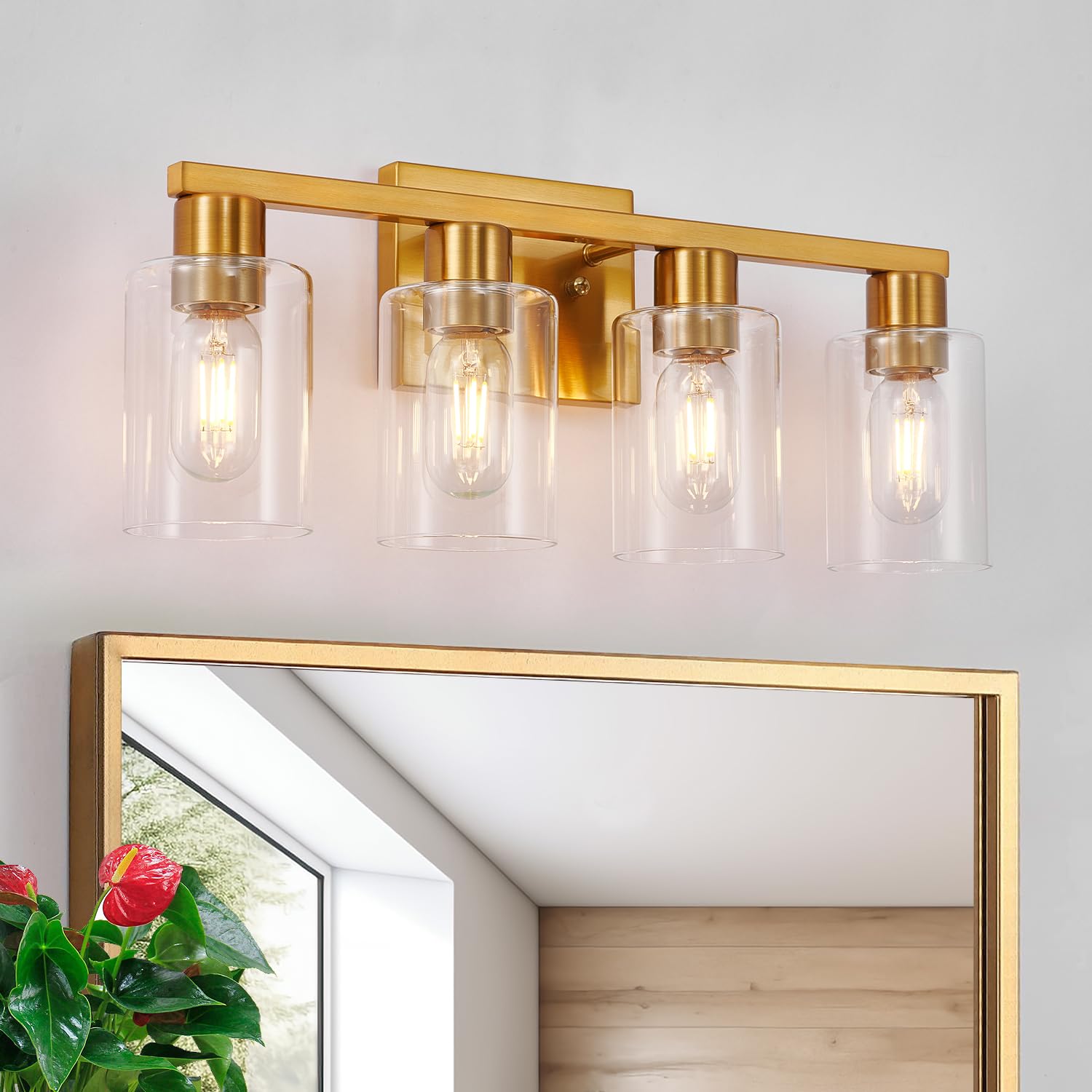 DIDUIO Gold Bathroom Vanity Light, 4 Light Brushed Gold Vanity Lights ...