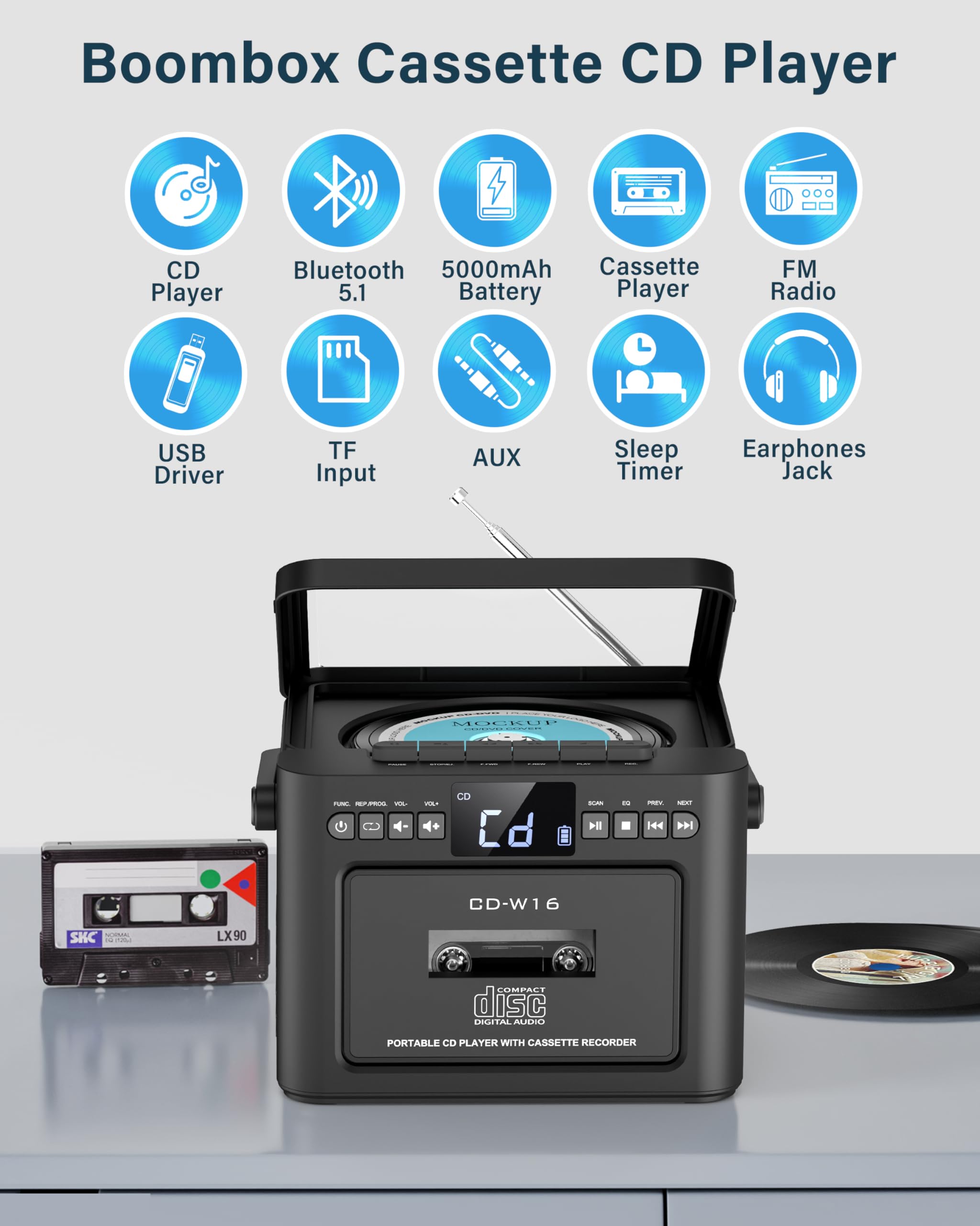 Mua Rechargeable CD Player Boombox with Cassette Player, Bluetooth ...