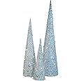 Amazon.com: Set of 3 Lighted Silver Glittered Christmas Cone Trees 32 ...